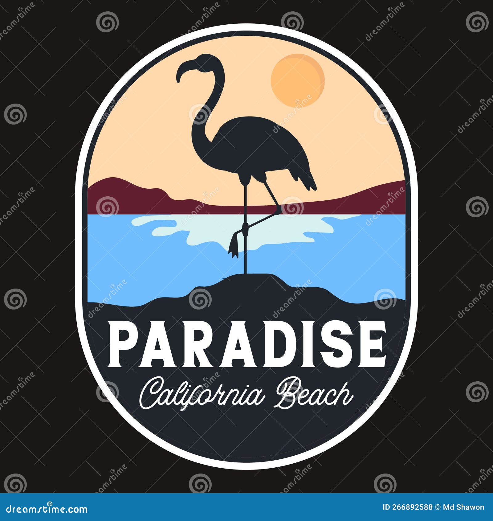 Summer Sunset Beach Flamingo Emblem Patch Logo Poster Label Vector ...