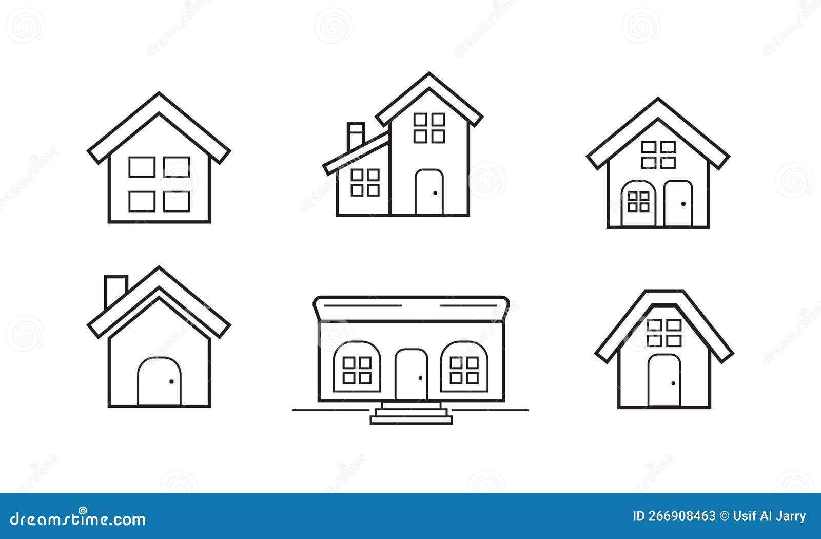 SIX HOME VECTORS with LINE STYLE Stock Vector - Illustration of doors ...