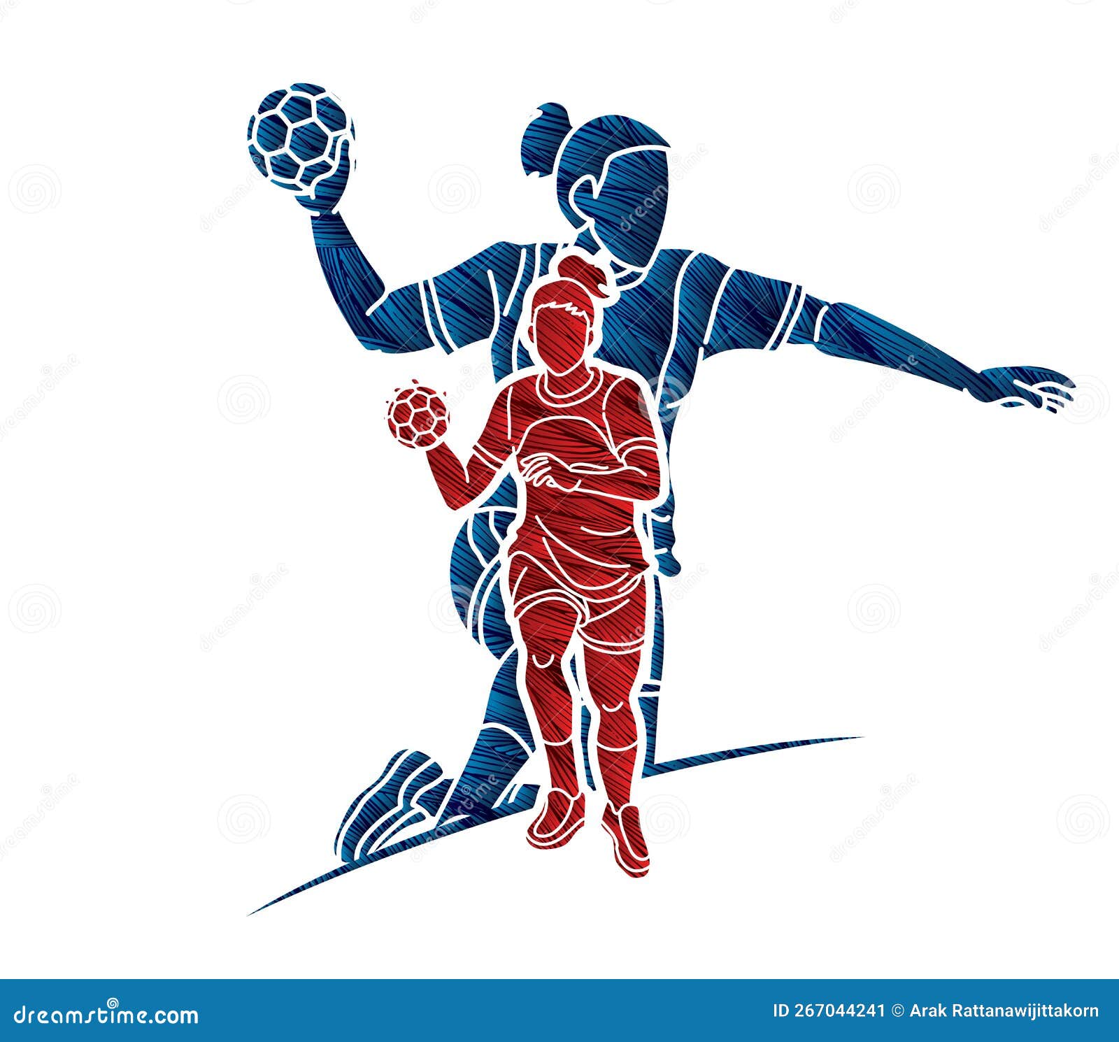 Handball Sport Female Players Mix Action Cartoon Graphic Vector Stock ...