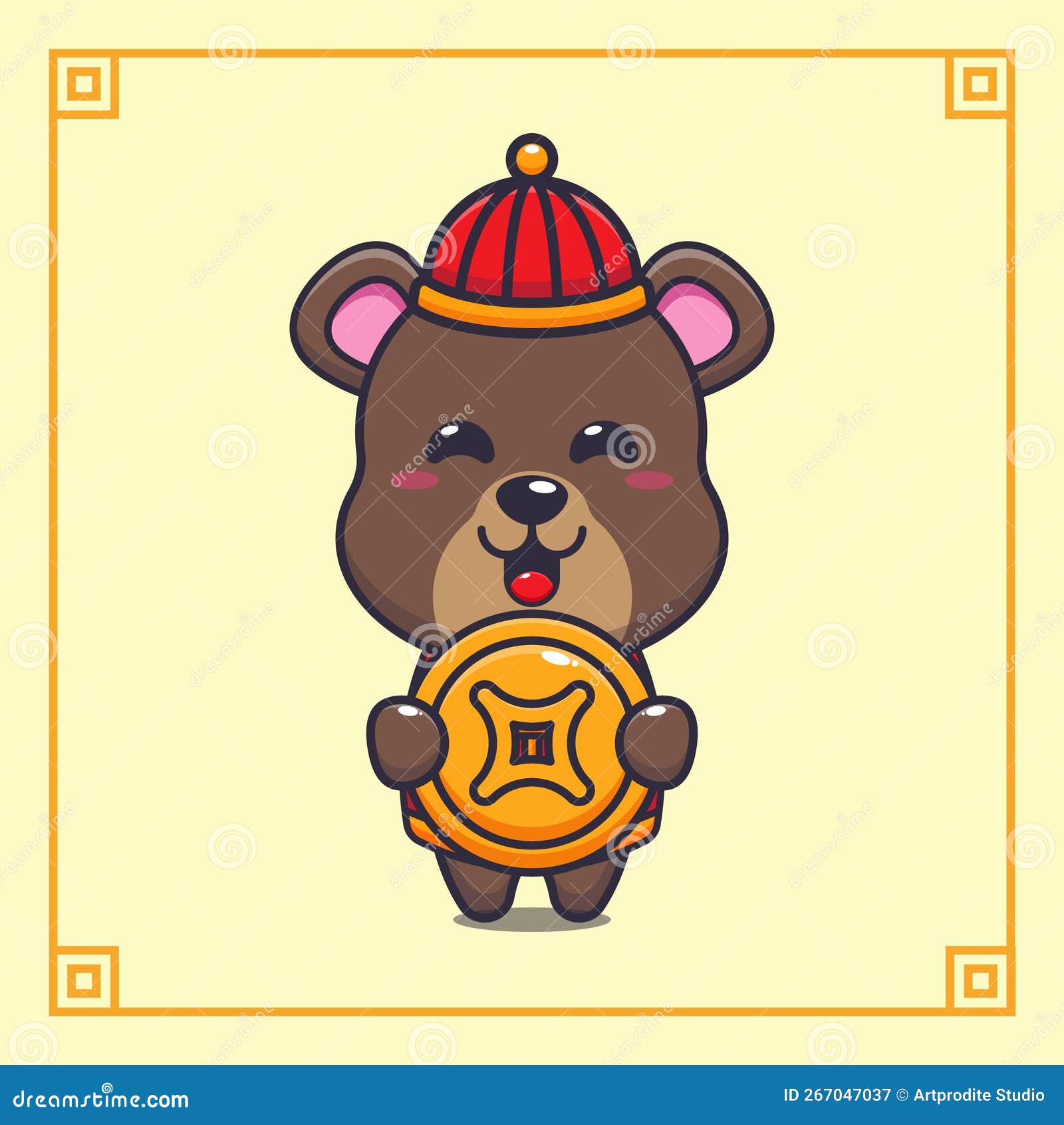Cute Bear with Gold Coin in Chinese New Year. Stock Vector ...