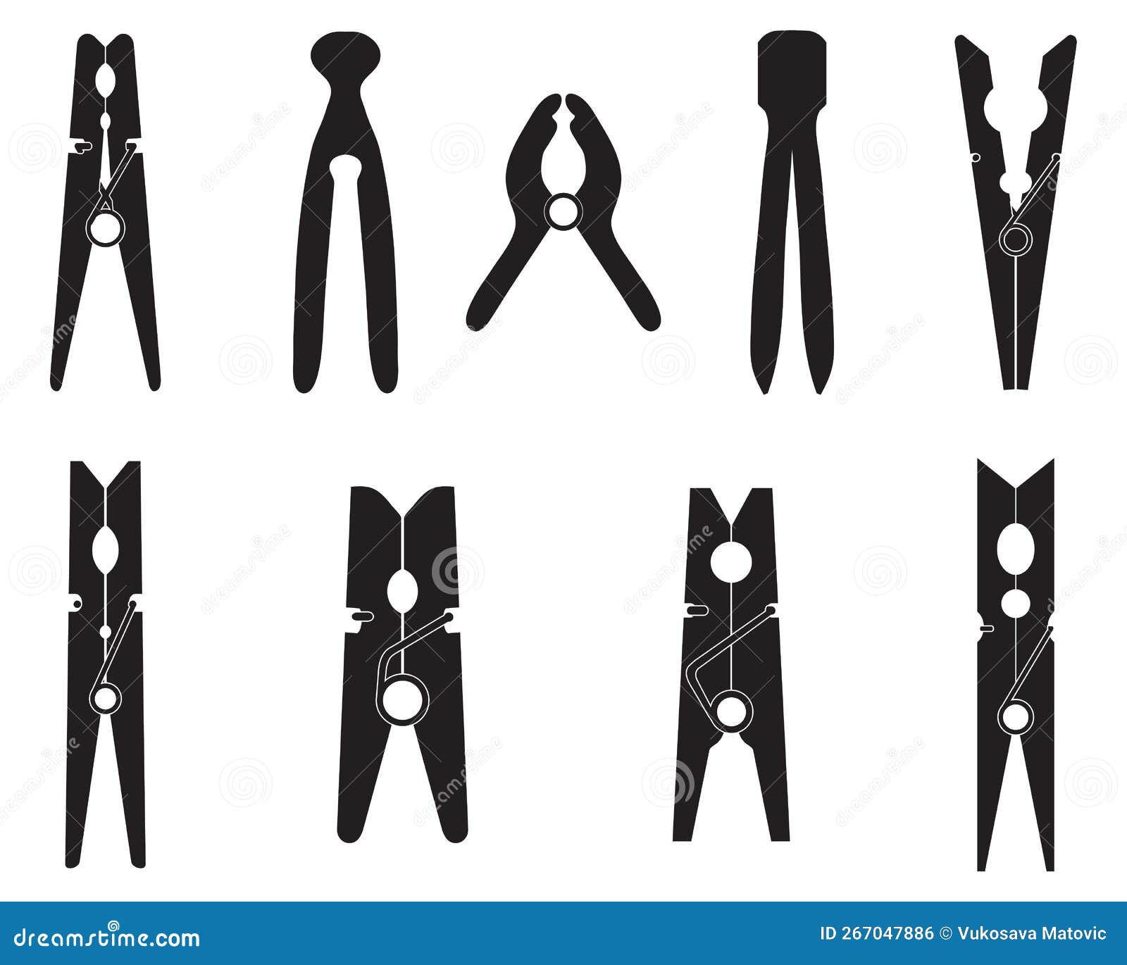 Black Silhouettes of Clothespins Stock Illustration - Illustration of ...