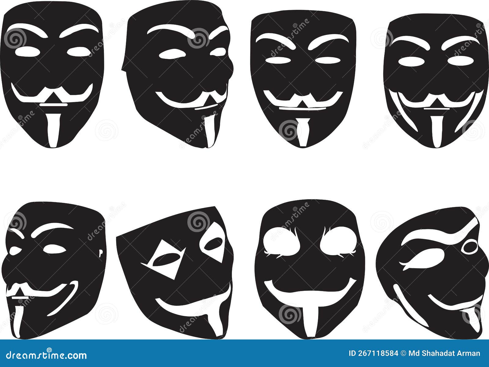 Anonymous Mask Silhouette Set Stock Vector - Illustration of elegance ...