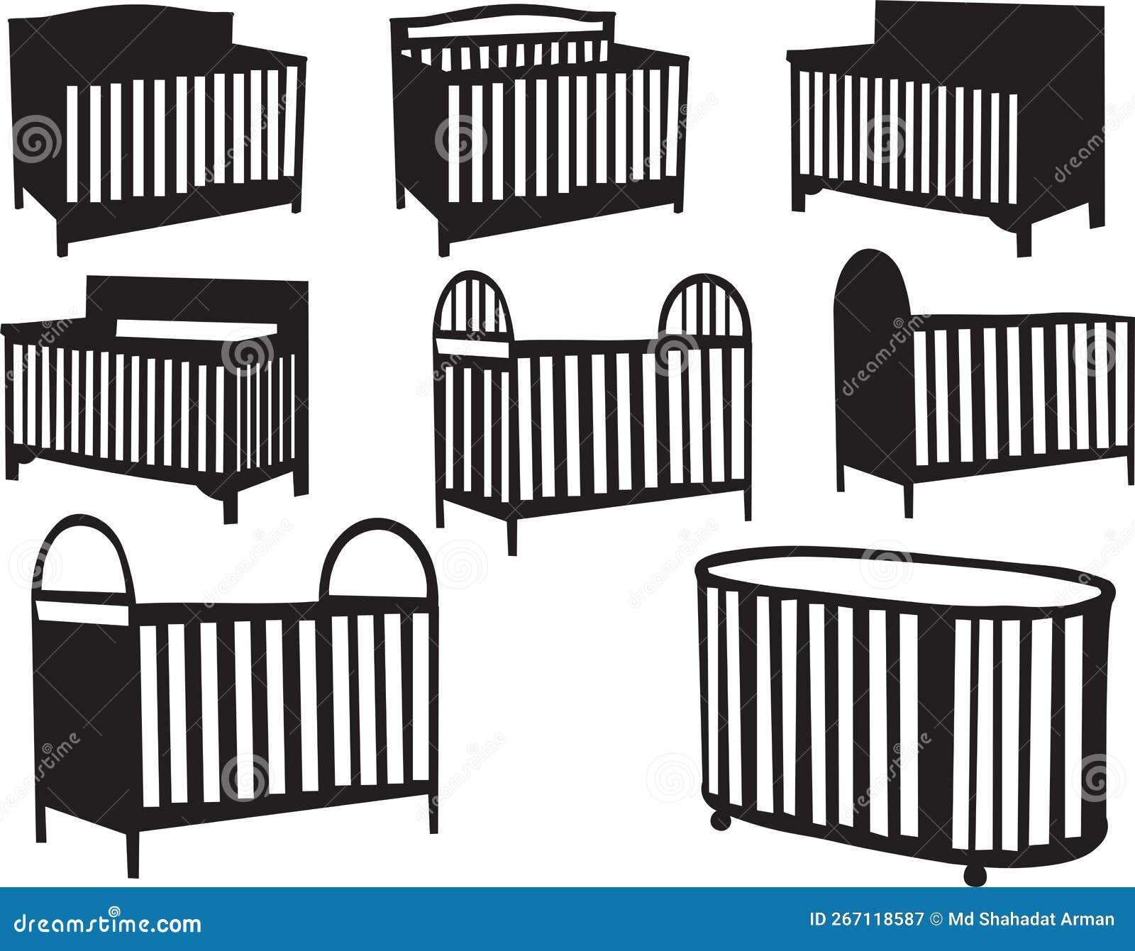 Baby Crib silhouette Set stock vector. Illustration of material - 267118587