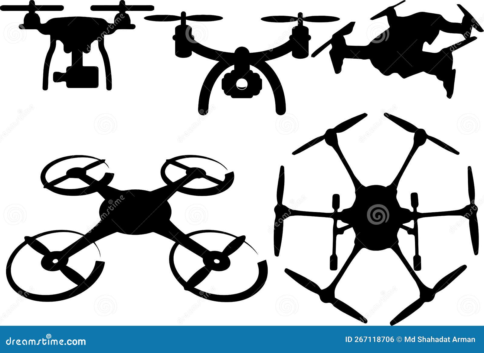 Drone silhouette Set stock vector. Illustration of icon - 267118706