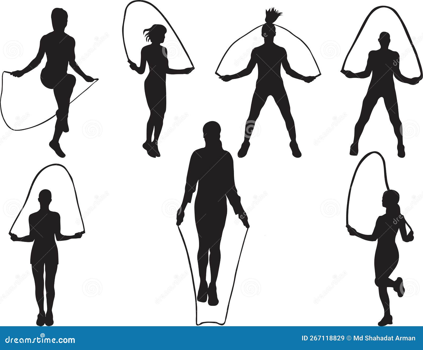 Jumping Rope Silhouette Set Stock Vector - Illustration of fighting ...