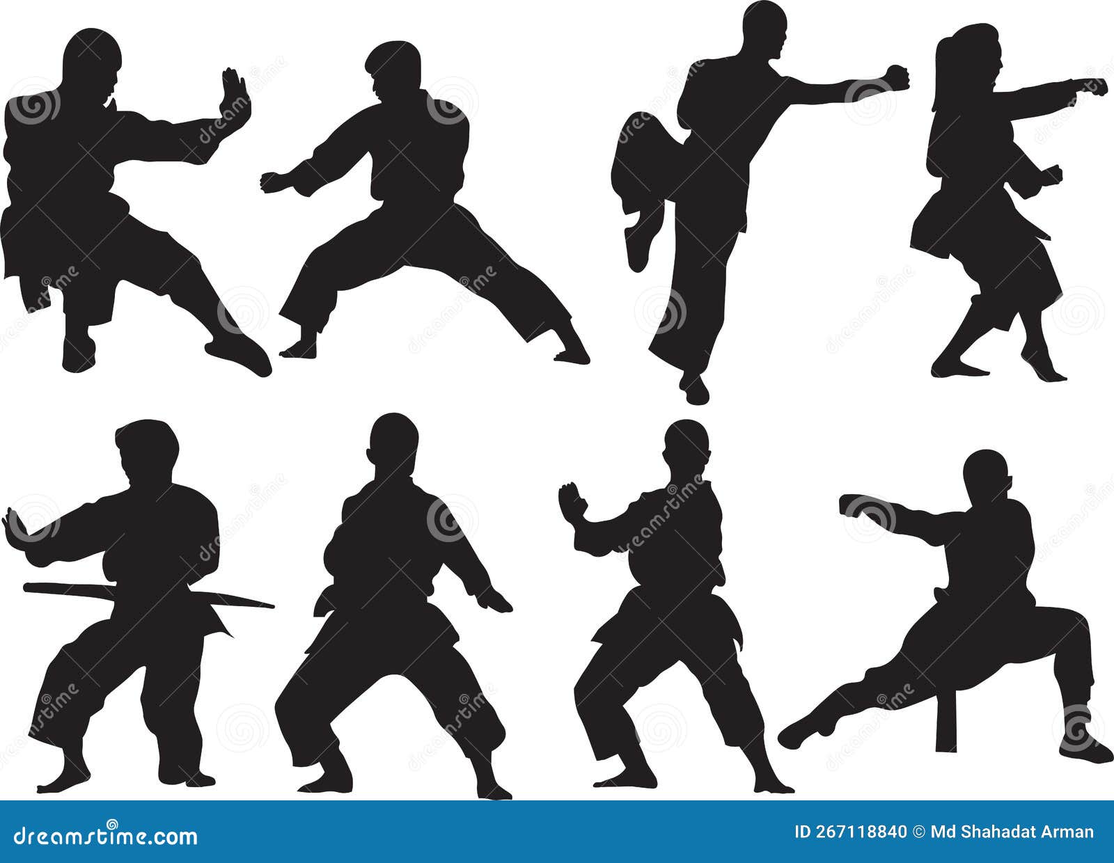 Karate Kung Fu Silhouette Set Stock Vector - Illustration of human ...