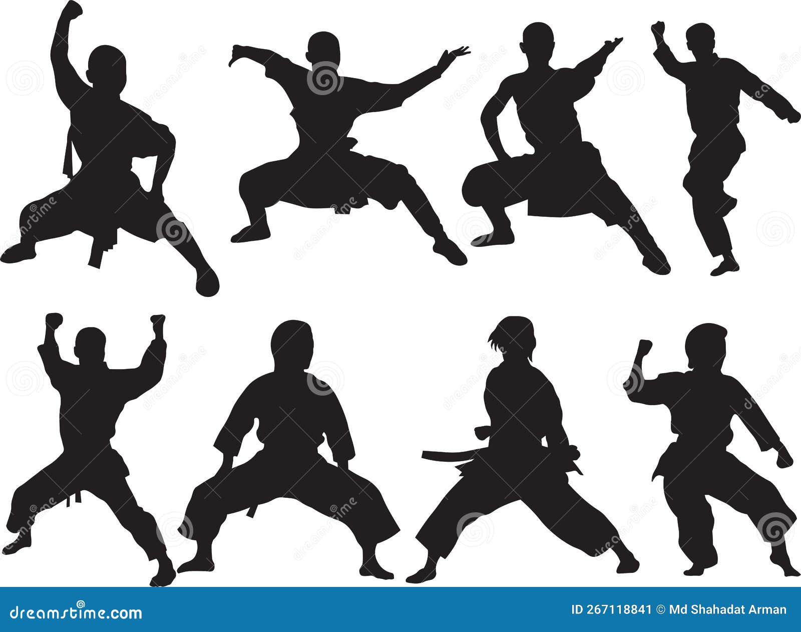 Karate Kung Fu Silhouette Set Stock Vector - Illustration of fight ...