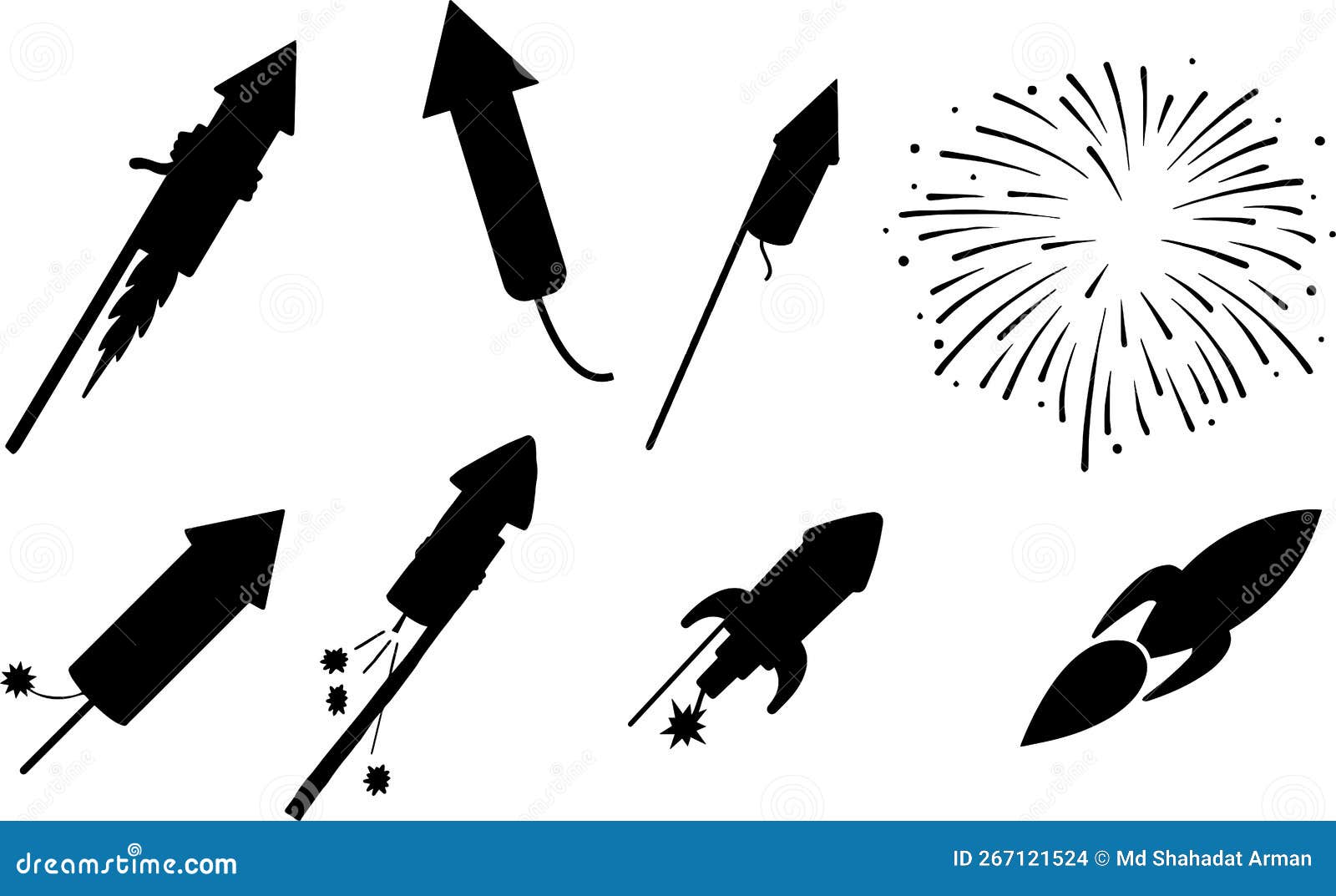 Fireworks silhouette Set stock vector. Illustration of celebrate ...