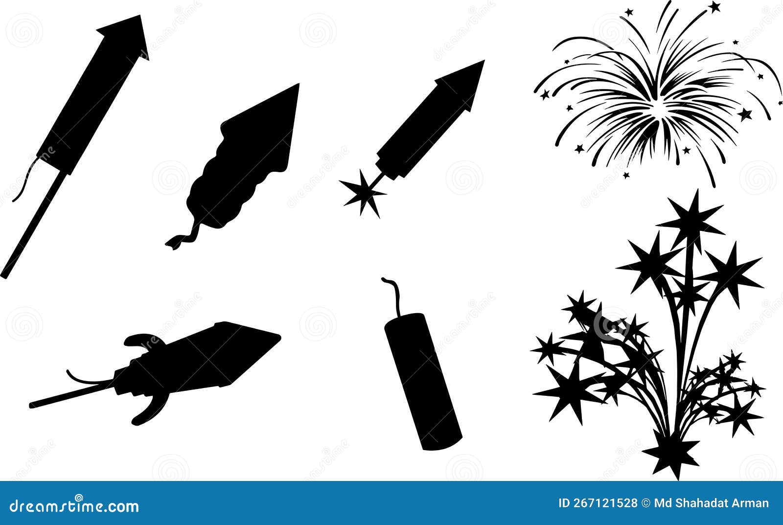 Fireworks silhouette Set stock vector. Illustration of dancing - 267121528