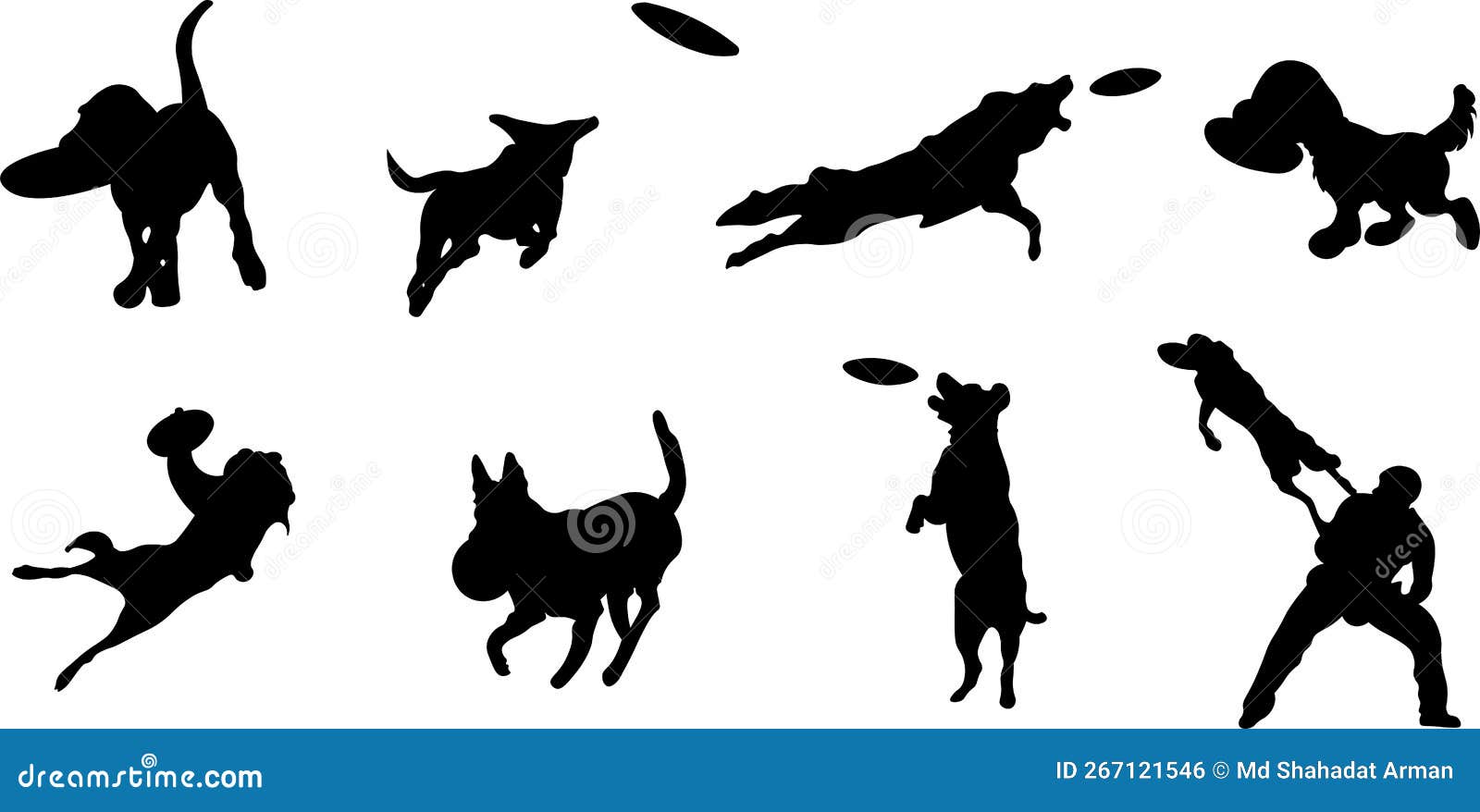 Frisbee Dog silhouette Set stock vector. Illustration of outline ...