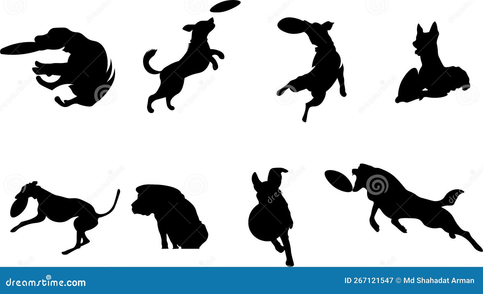 Frisbee Dog silhouette Set stock vector. Illustration of collar - 267121547