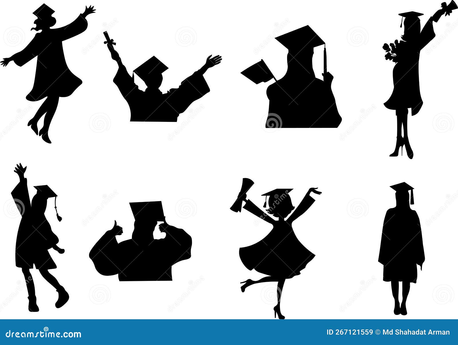 Graduation silhouette Set stock vector. Illustration of success - 267121559