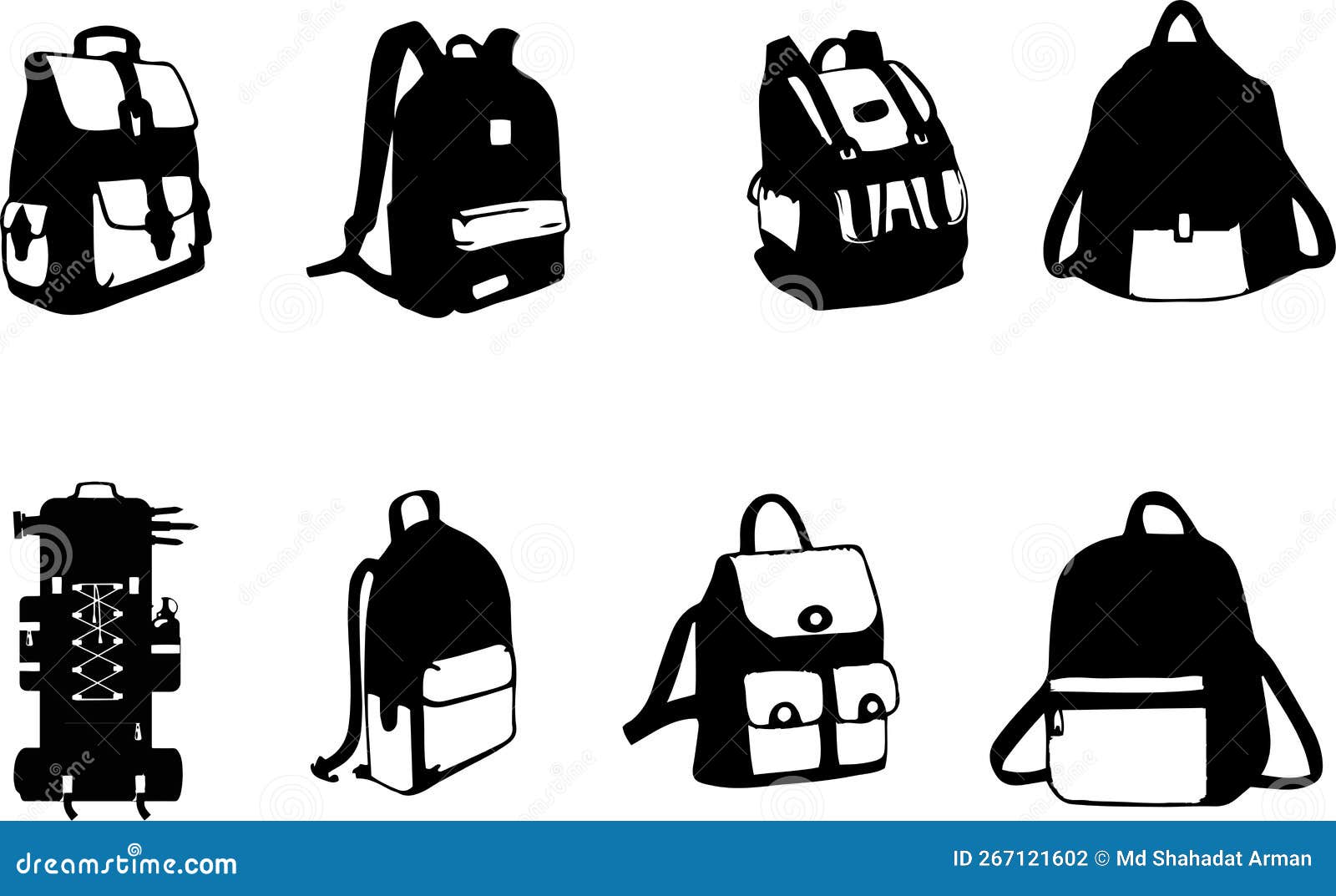 Backpacks silhouette Set stock vector. Illustration of discover - 267121602