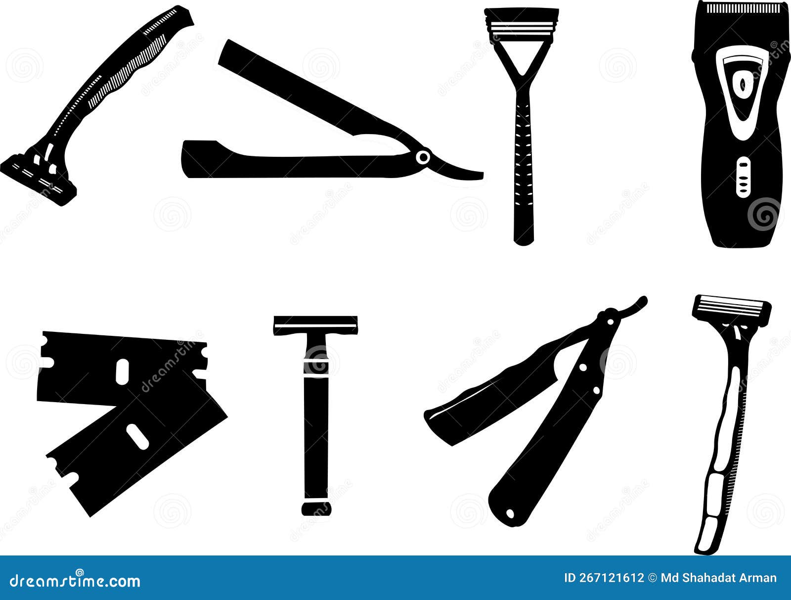 Blade Razor silhouette Set stock vector. Illustration of brush - 267121612