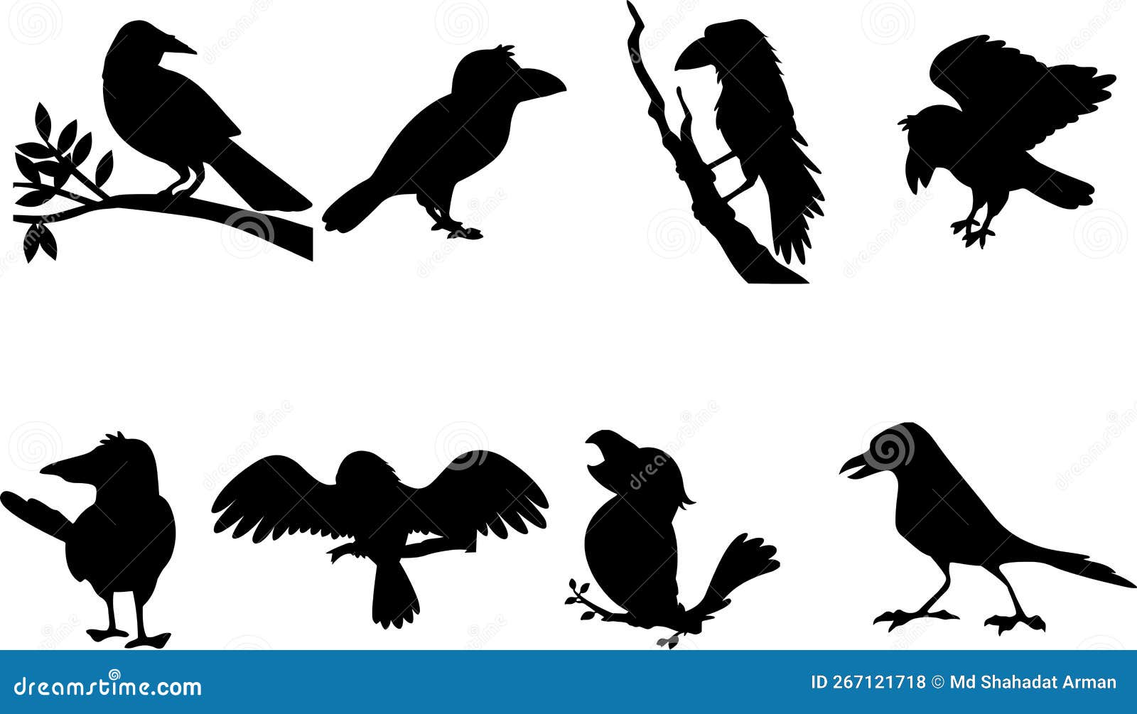 Raven Fish silhouette Set stock vector. Illustration of print - 267121718