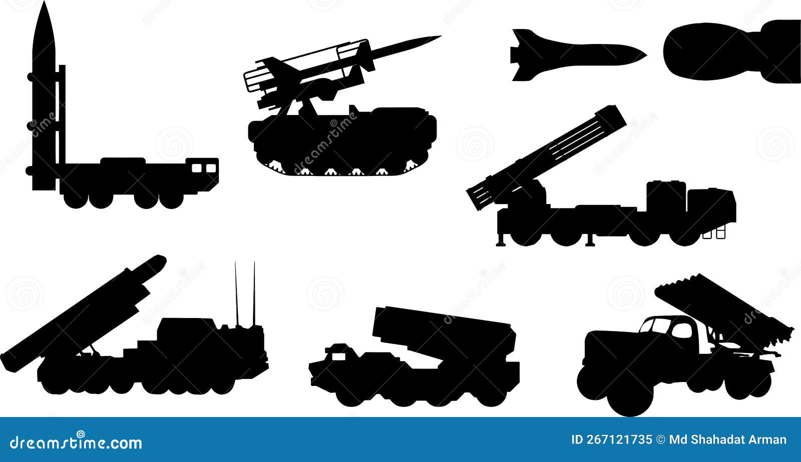 Rocket Launcher Missile Silhouette Set Stock Vector - Illustration of ...