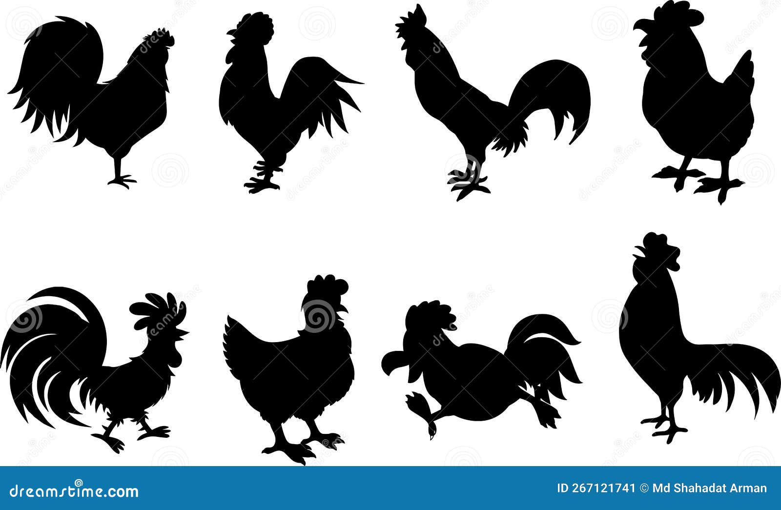 Roosters Hens Silhouette Set Stock Vector - Illustration of hens, front ...