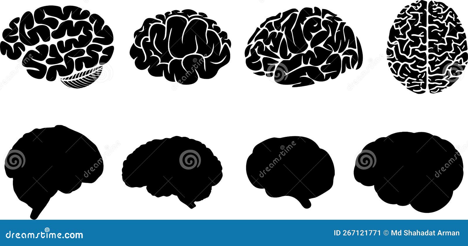 Human Brain silhouette set stock vector. Illustration of intelligence ...