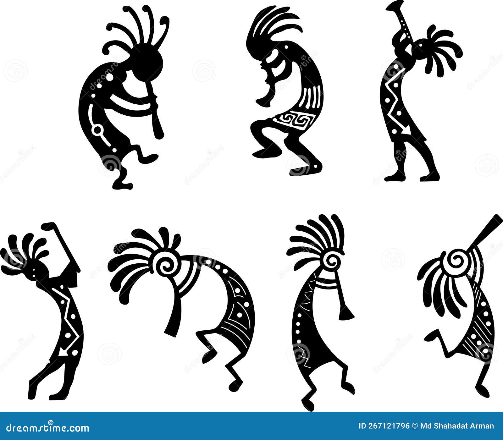 Kokopelli silhouette set stock vector. Illustration of black - 267121796