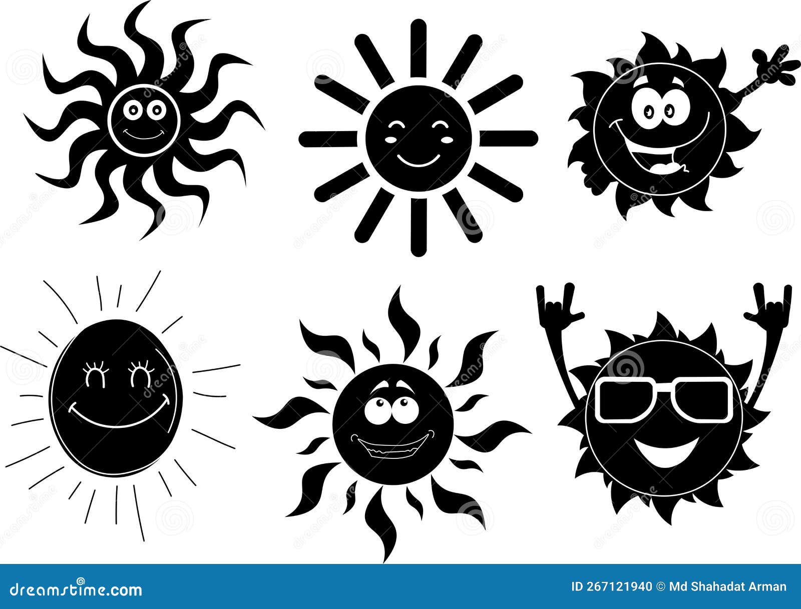 Smileys sun silhouette set stock vector. Illustration of colours ...