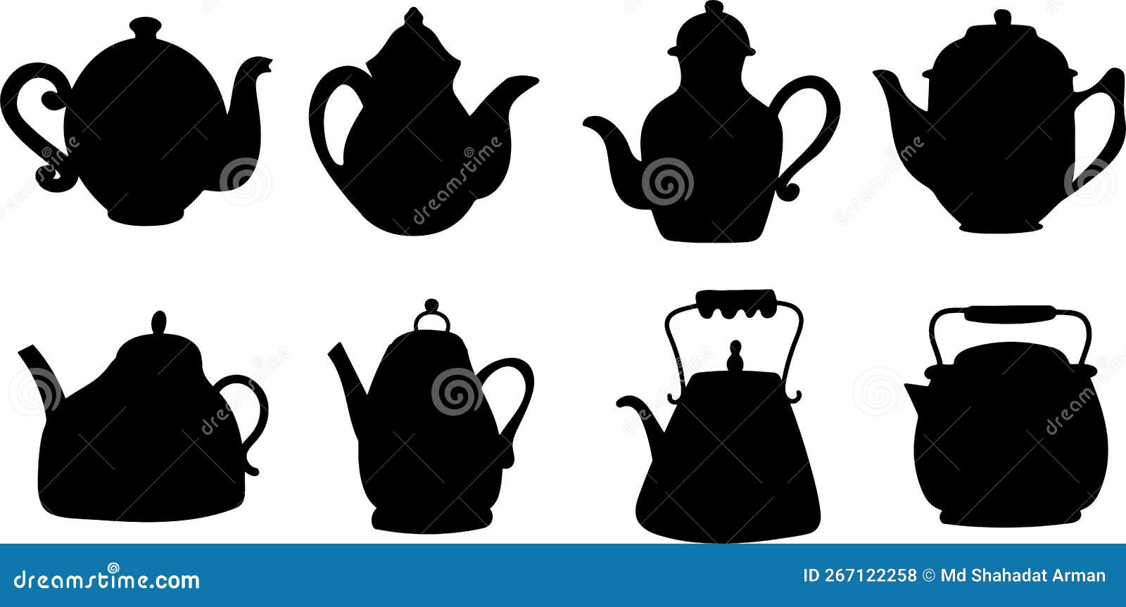 Teapot Set, Teapot Silhouette Set, Teapot Icon, Teapot Set Stock Vector ...