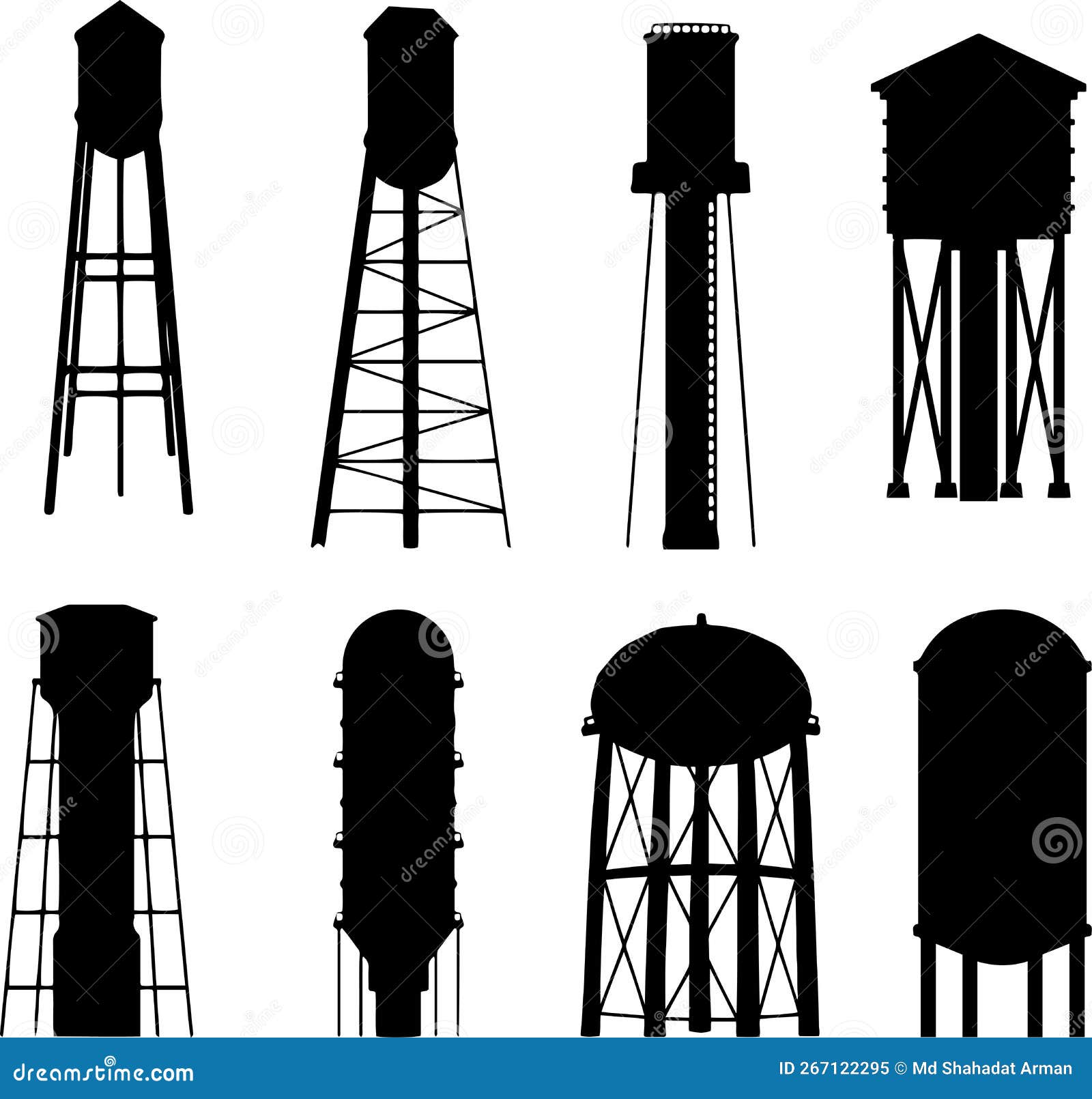 Water Tower Silhouette Set, Water Tower Icon, Water Tower Set Stock ...