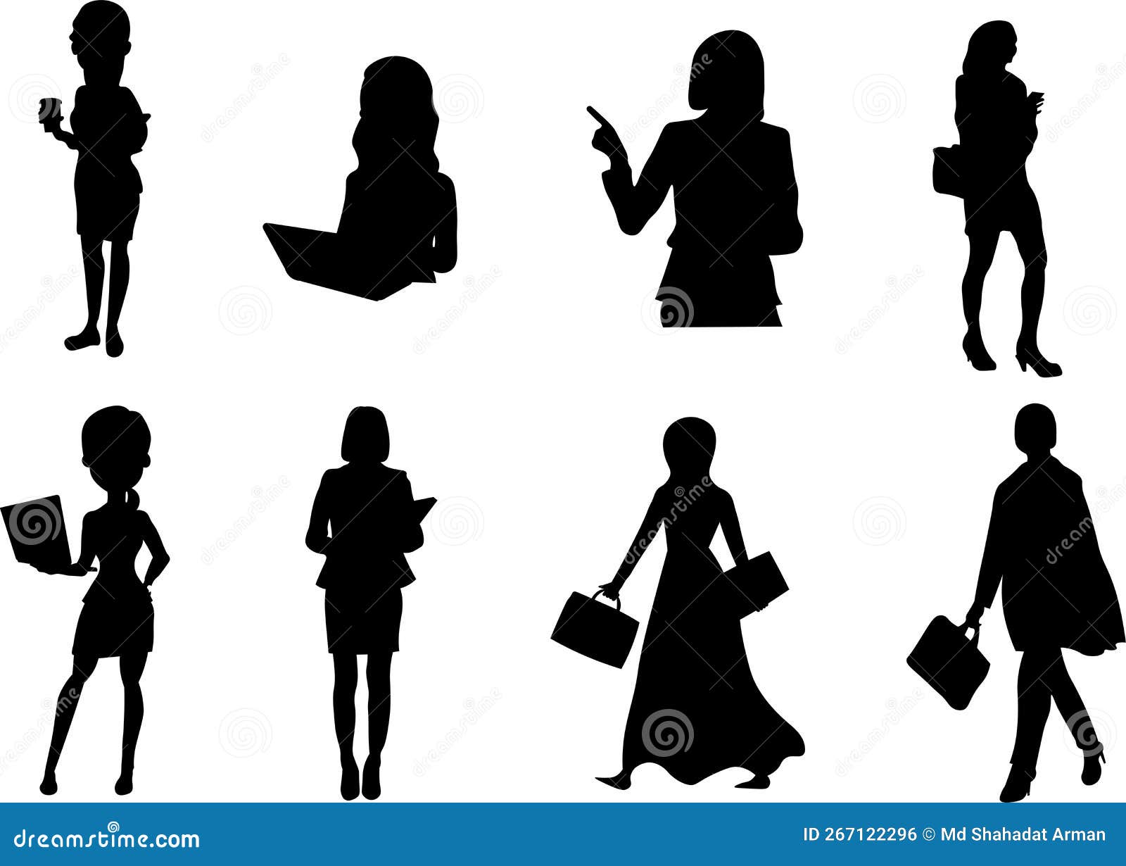 Working Woman Silhouette Set, Working Woman Icon, Working Woman Set ...