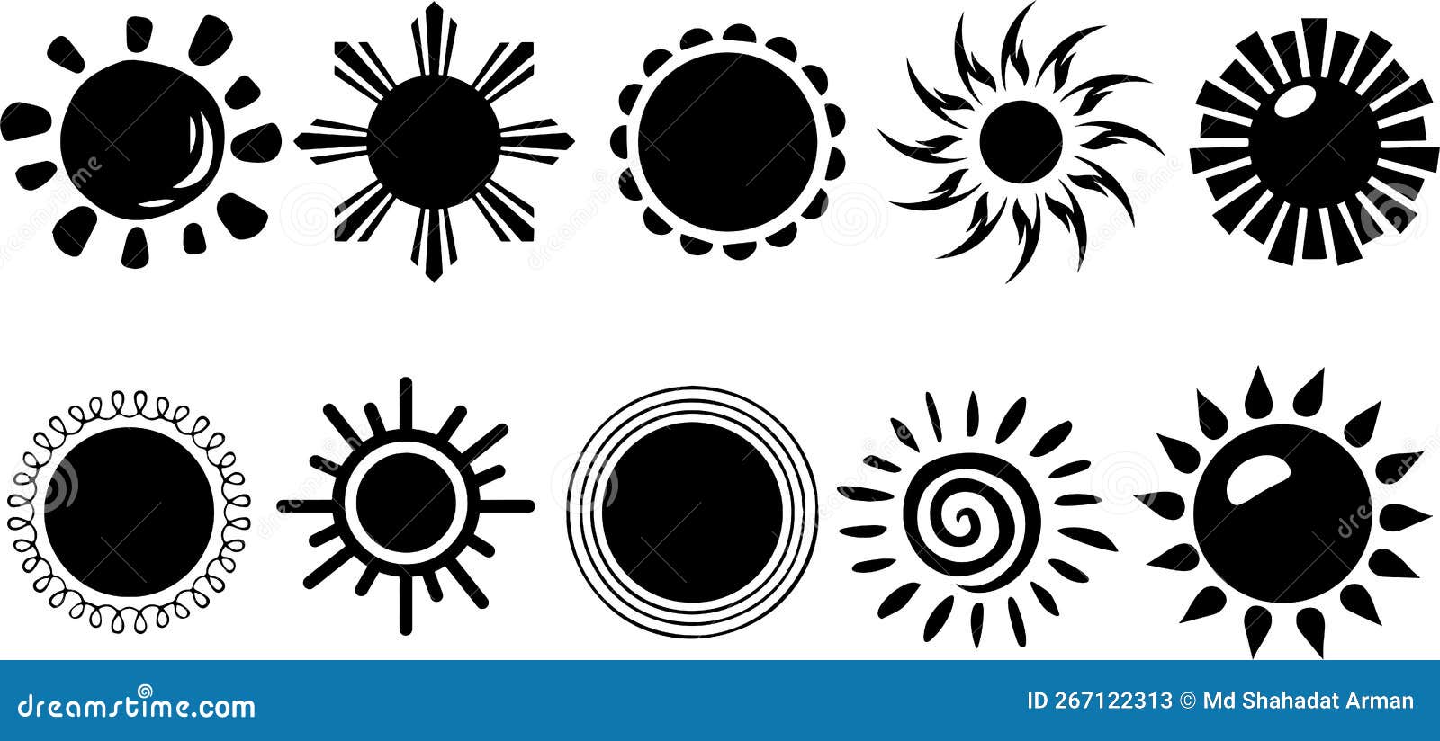 Sunshine Silhouette Set, Sunshine Icon, Sunshine Set Stock Vector - Illustration of mark, humor ...