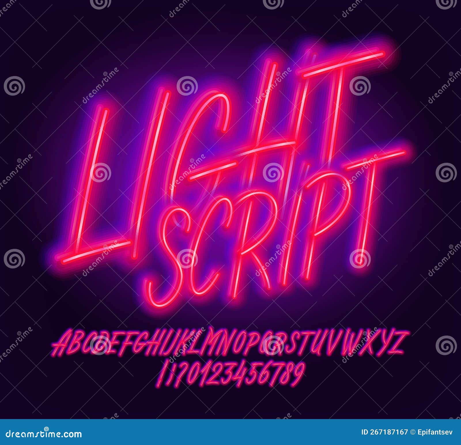Light Script Alphabet Font. Glowing Neon Letters and Numbers Stock ...