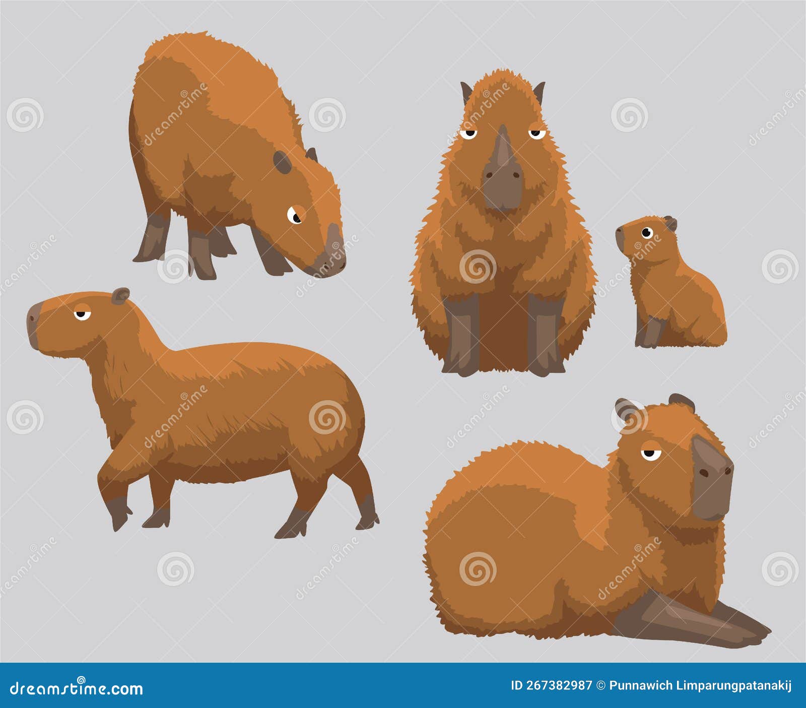 Capybara Cute Cartoon Poses Vector Illustration Set 1 | CartoonDealer ...