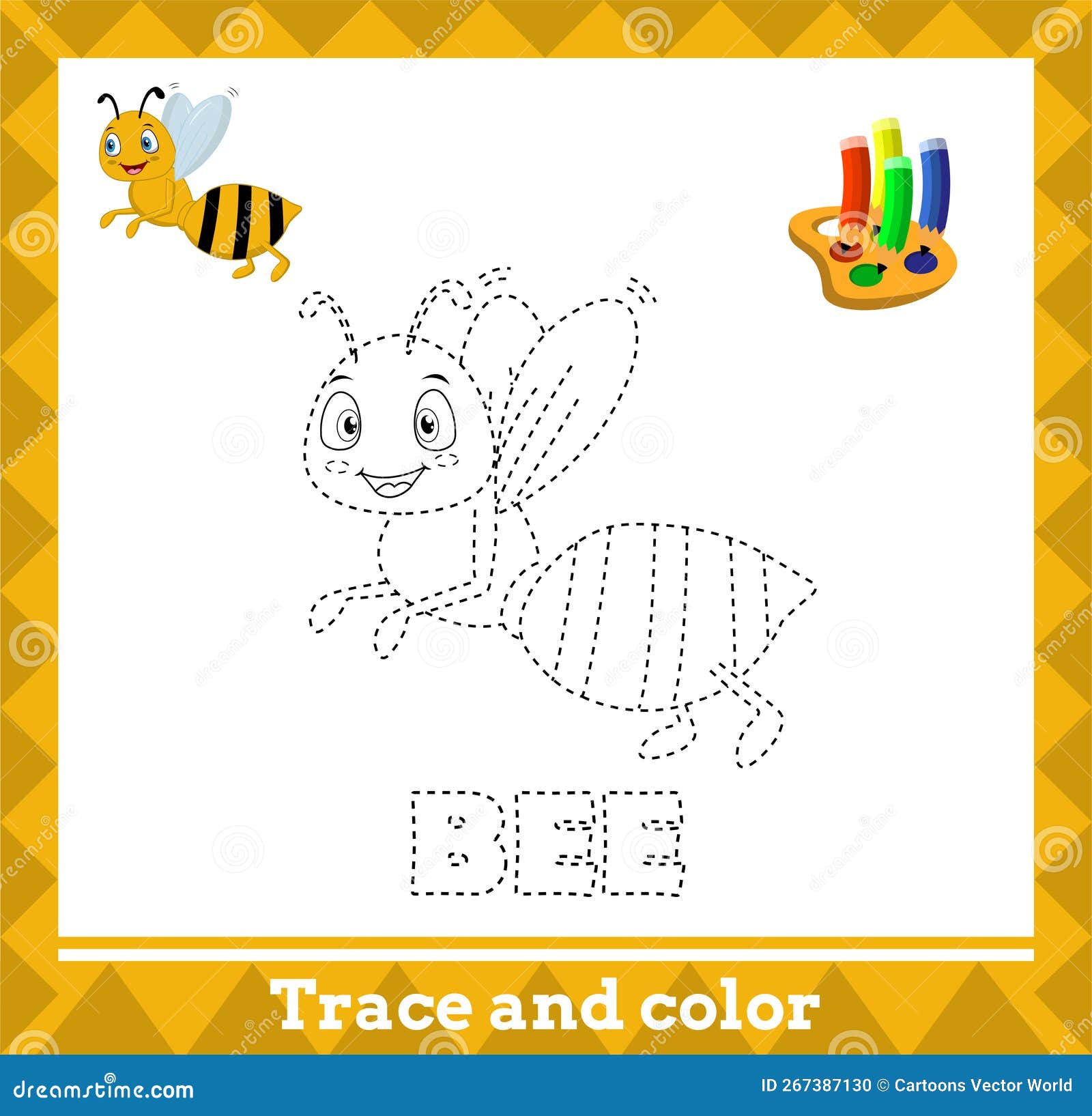 Trace and Color for Kids, Bee Vector Kids Activity Page Stock Vector ...