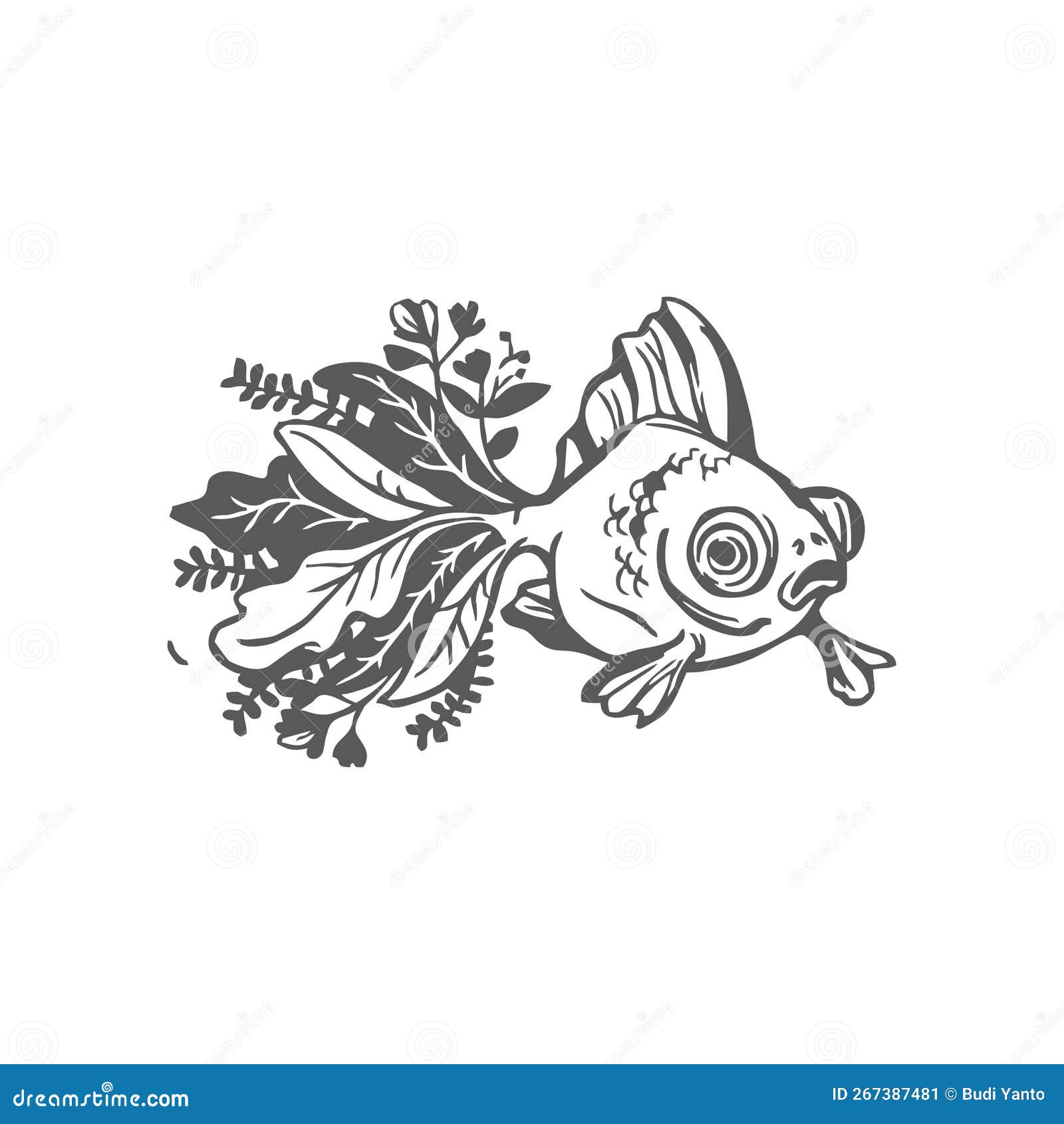 Ornamental Fish with Flowers and Plants Stock Vector - Illustration of ...