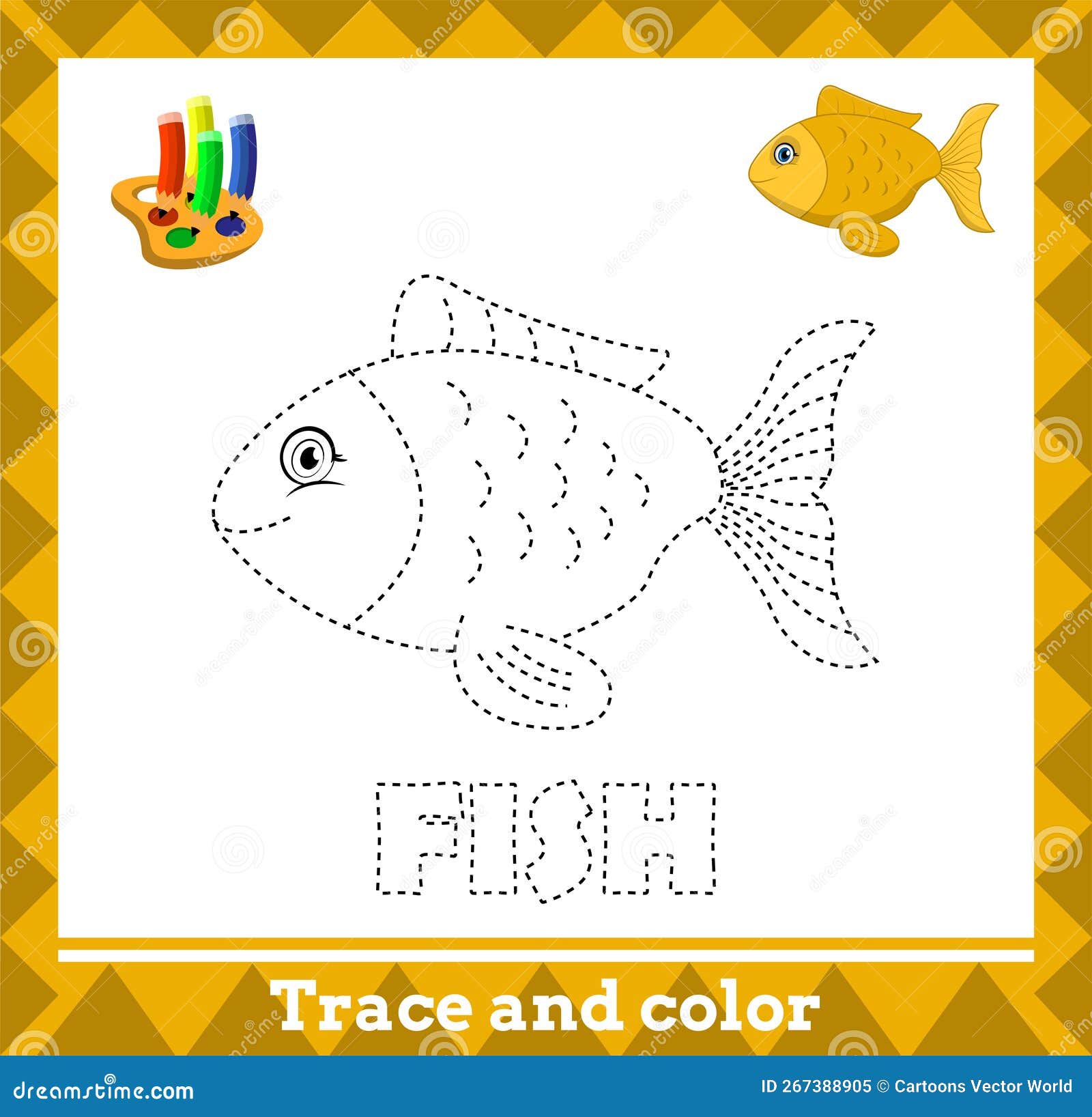 Trace and Color for Kids, Fish Vector Kids Activity Page Stock Vector ...