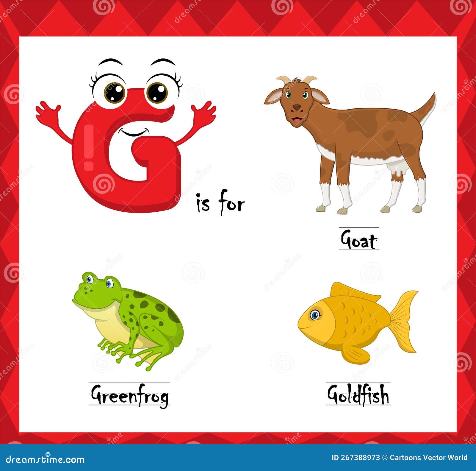 Letter G Vector, Alphabet G for Goat, Greenfrog, Goldfish Animals ...