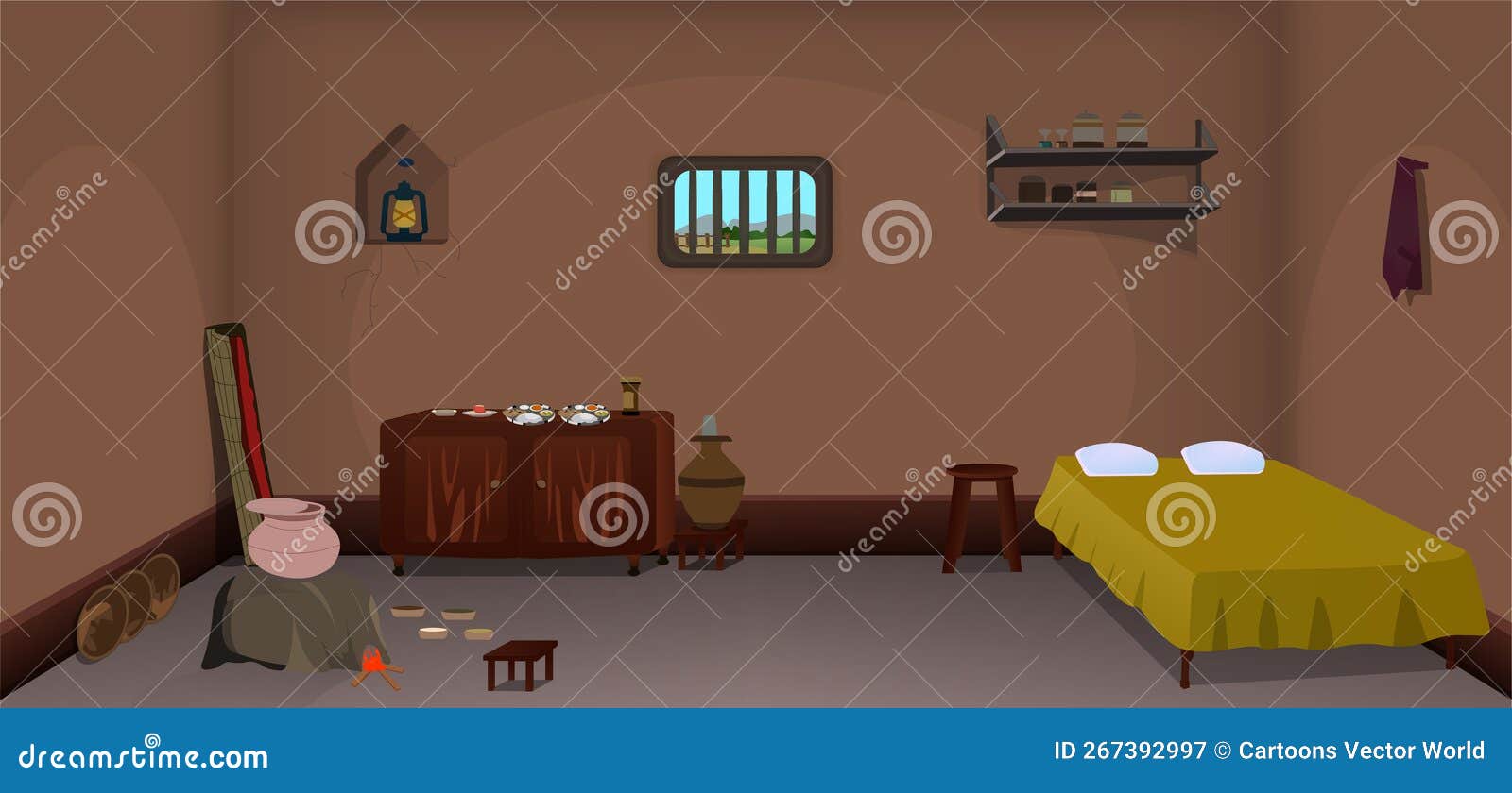 Village Room Inside Cartoon Background , Bedroom Interior Vector ...