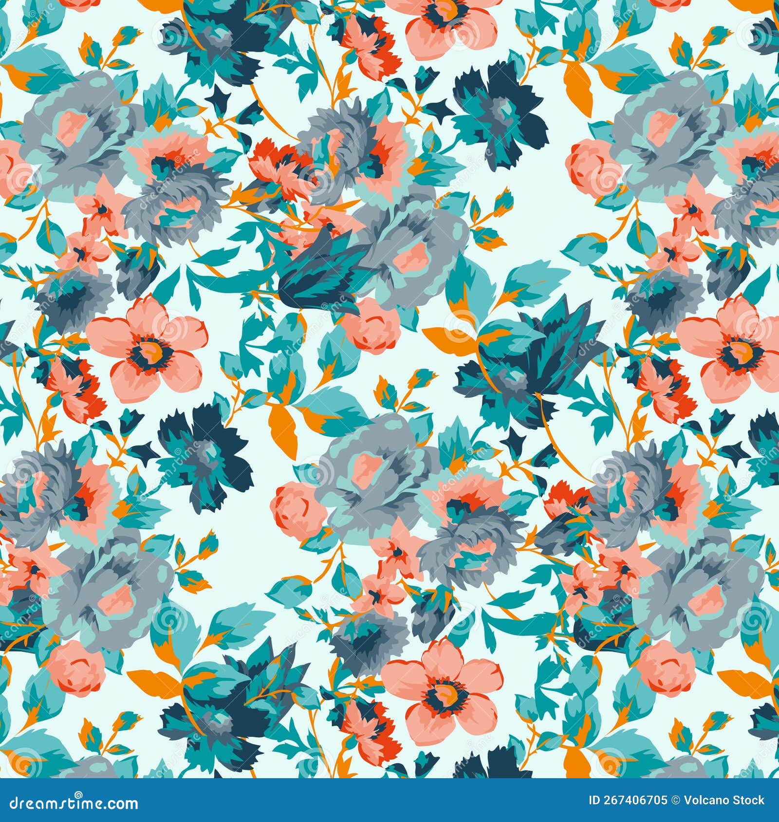 Trendy Floral Pattern with Many Kind of Flowers. Botanical Motifs Scattered Randomly. Stock ...