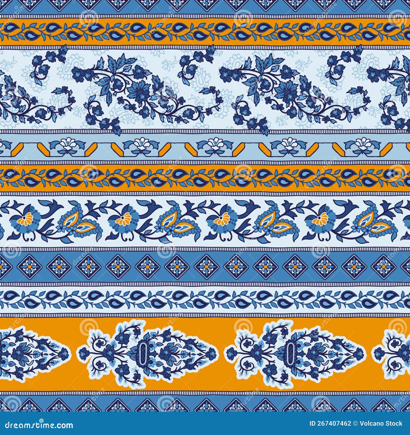 Ethnic Ornament Border Design - with Blue Floral Composition the Leaves ...