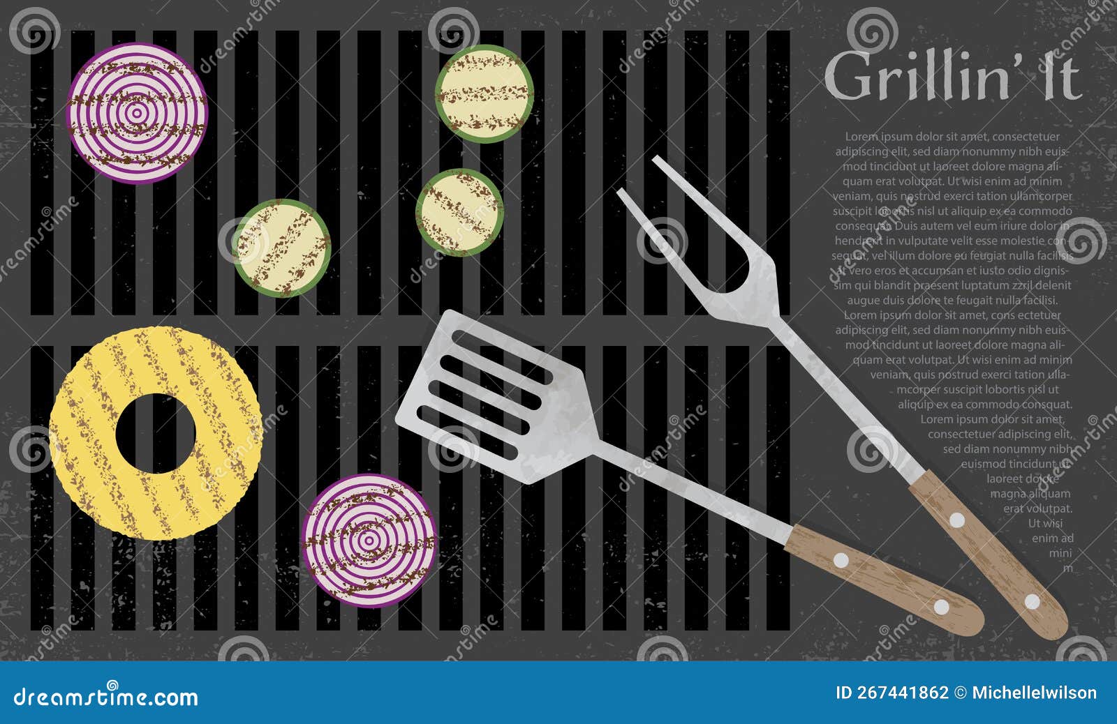 A Set of Grilling Tools on a Grill Stock Vector - Illustration of fork ...