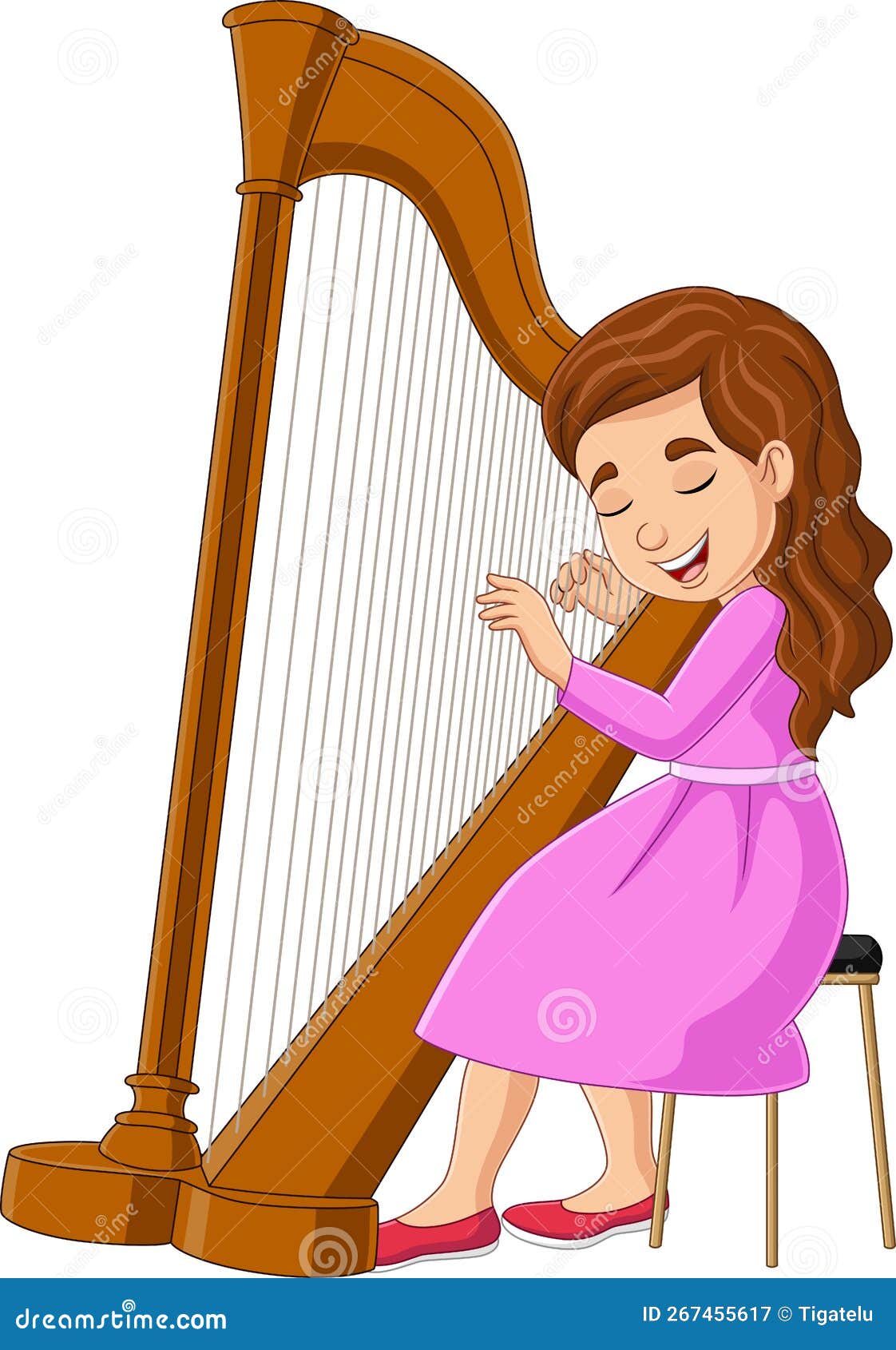 Boy Playing Harp, Talented Young Harpist Character Playing Acoustic ...