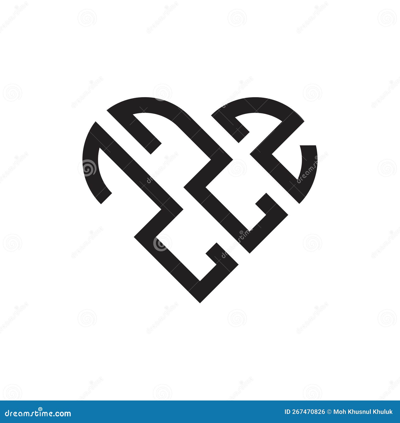 Initial Three Letter Zzz Heart Outline Logo Vector Stock Vector ...