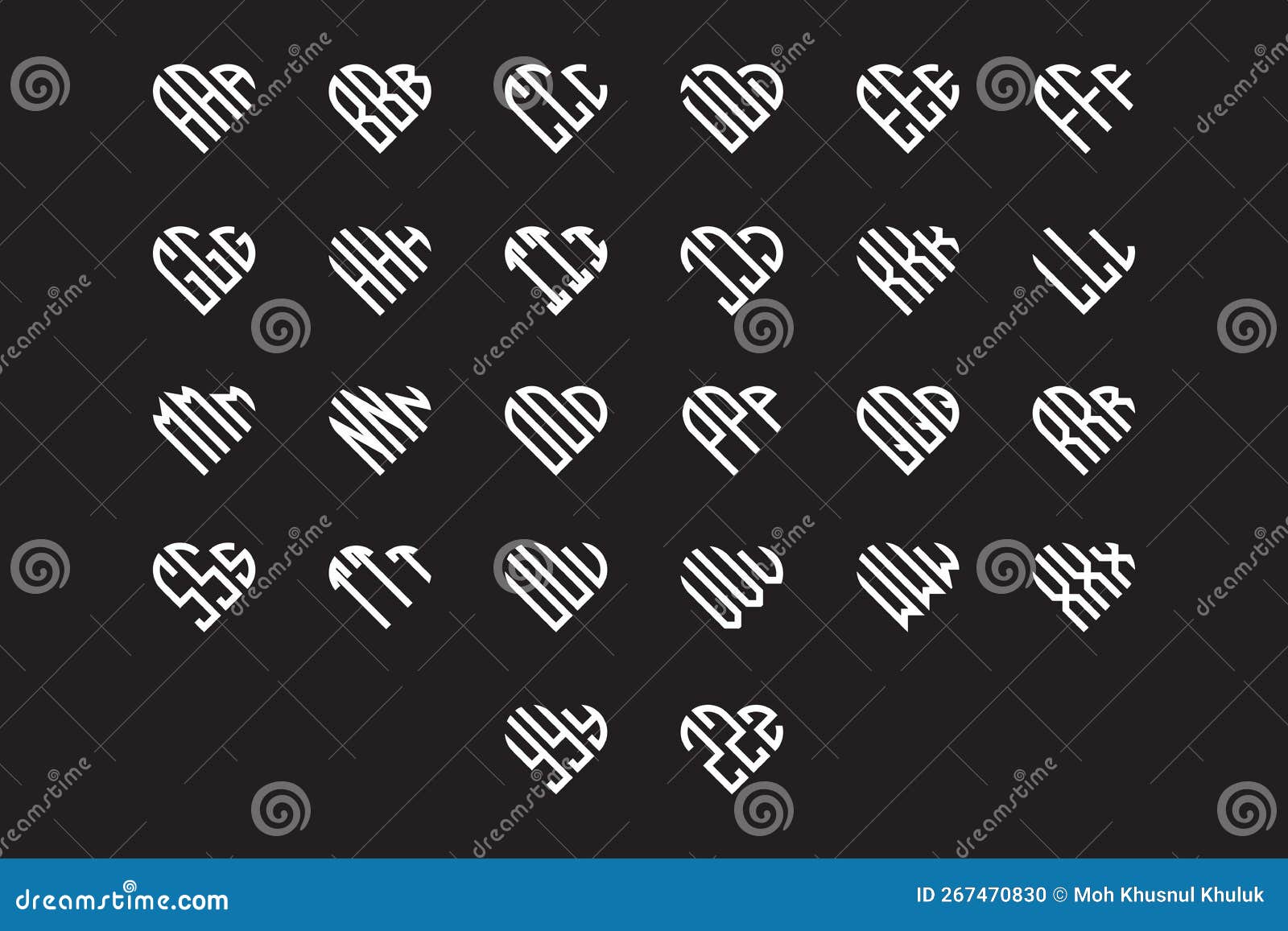 Set Initial Three Letter Heart Outline Logo Vector Stock Vector ...