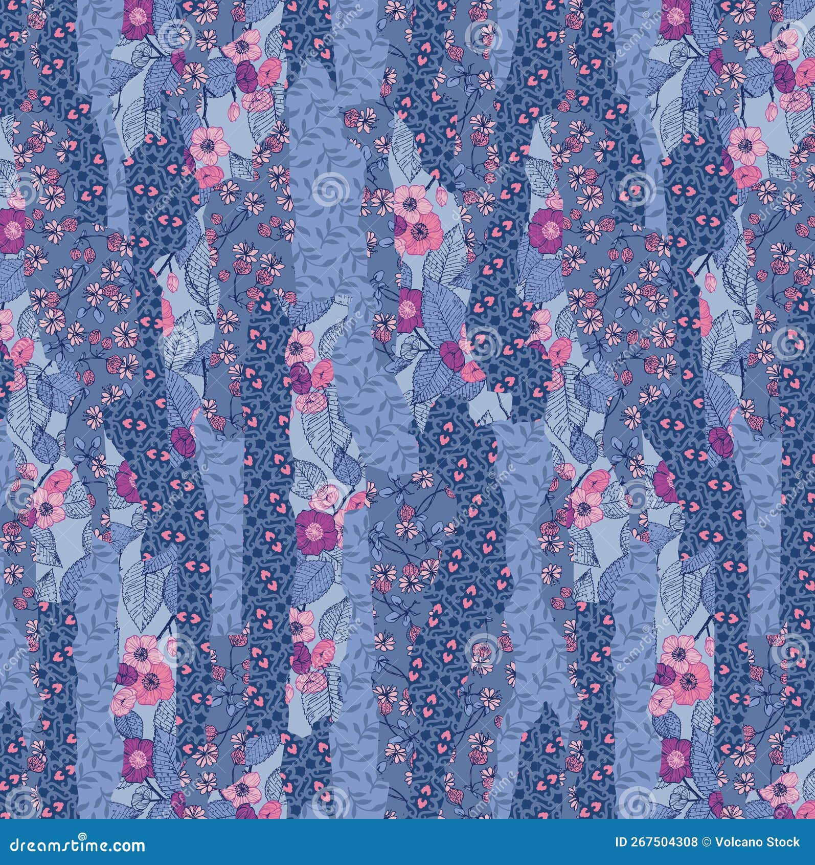 Decorative Seamless Floral Patchwork Pattern with Flowers. Stock Vector - Illustration of beauty ...