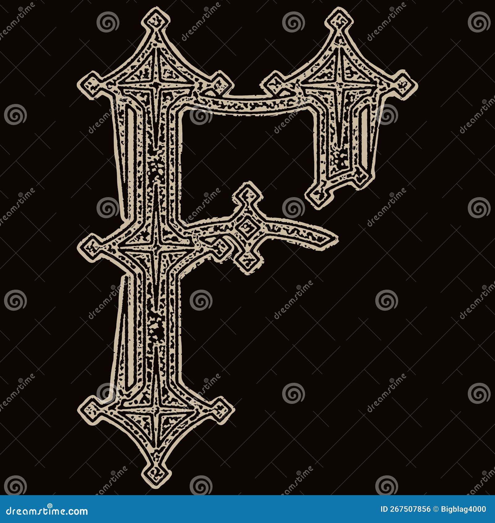 Neo-gothic Decorative Letter.Vector Medieval Font. Stock Vector ...