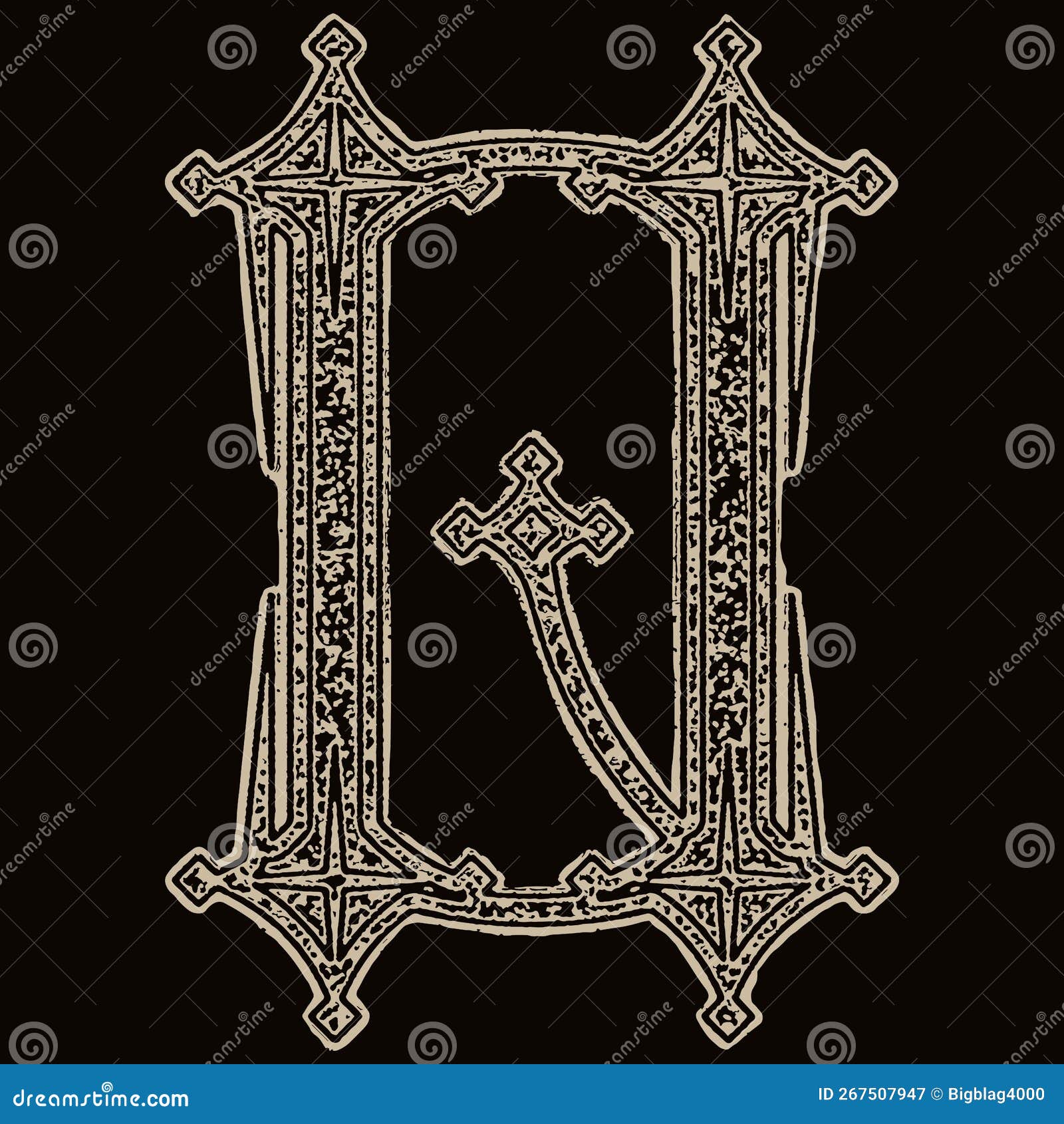 Neo-gothic Decorative Letter.Vector Medieval Font. Stock Vector ...