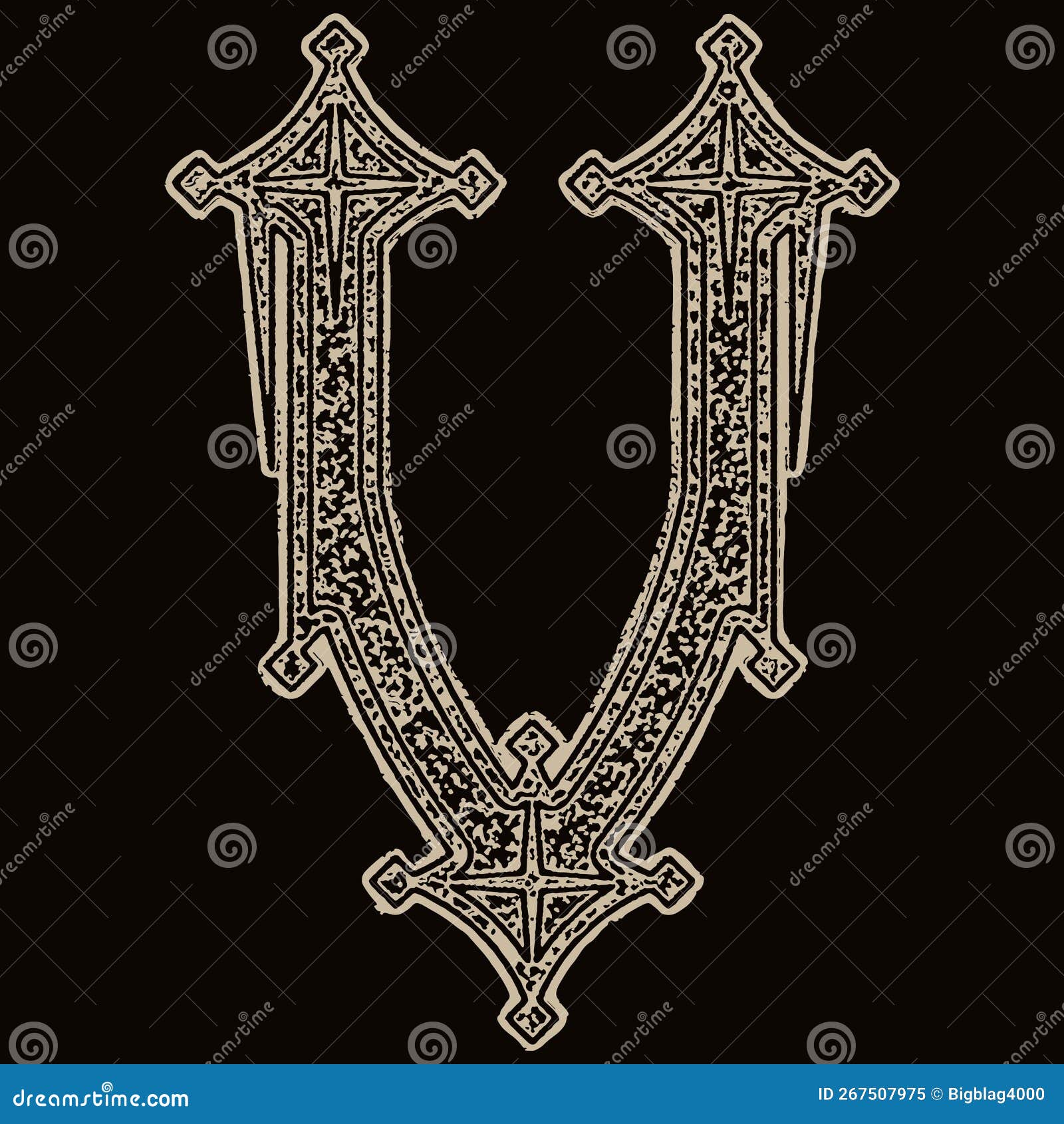 Neo-gothic Decorative Letter.Vector Medieval Font. Stock Illustration ...