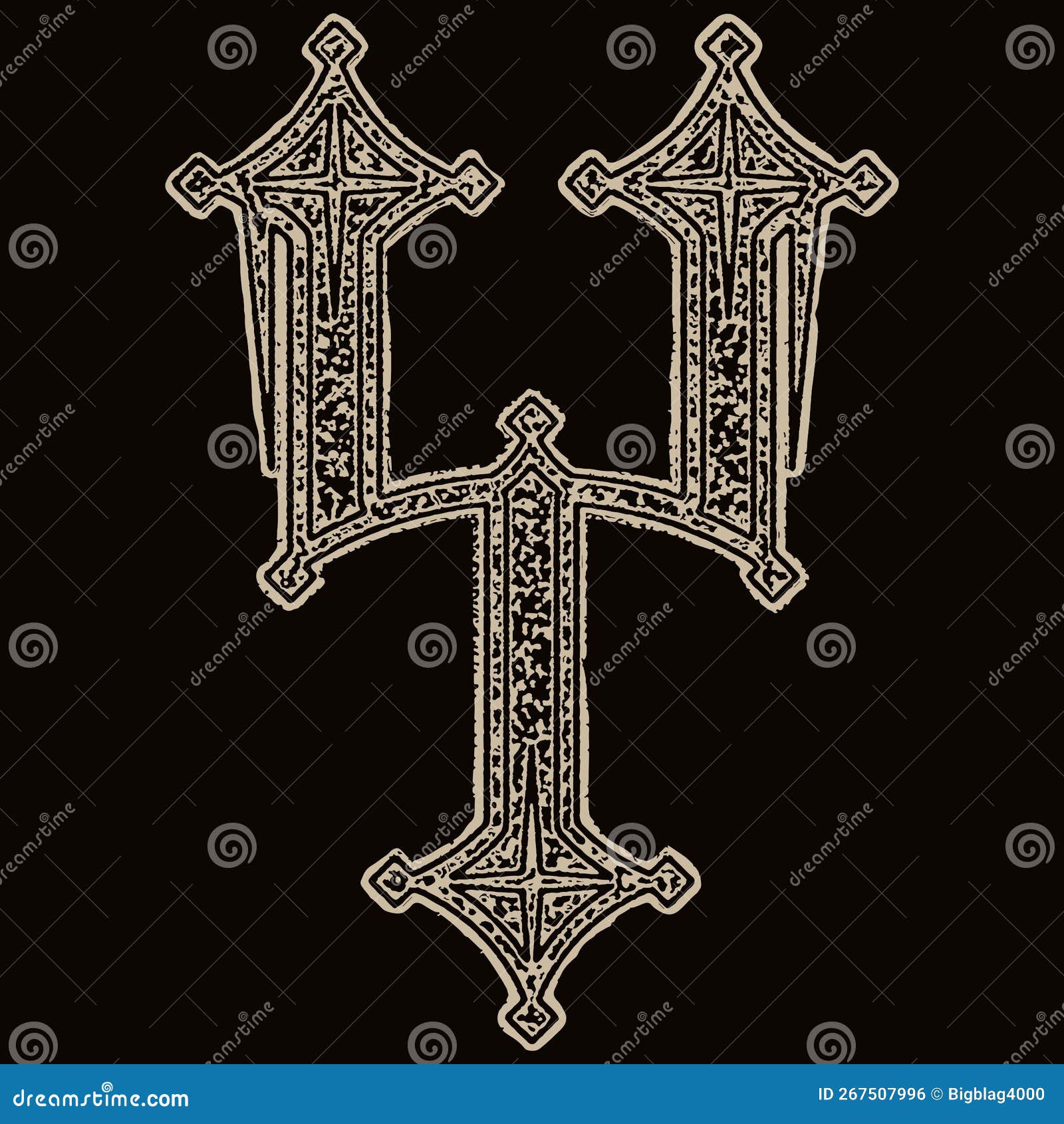 Neo-gothic Decorative Letter.Vector Medieval Font. Stock Illustration ...