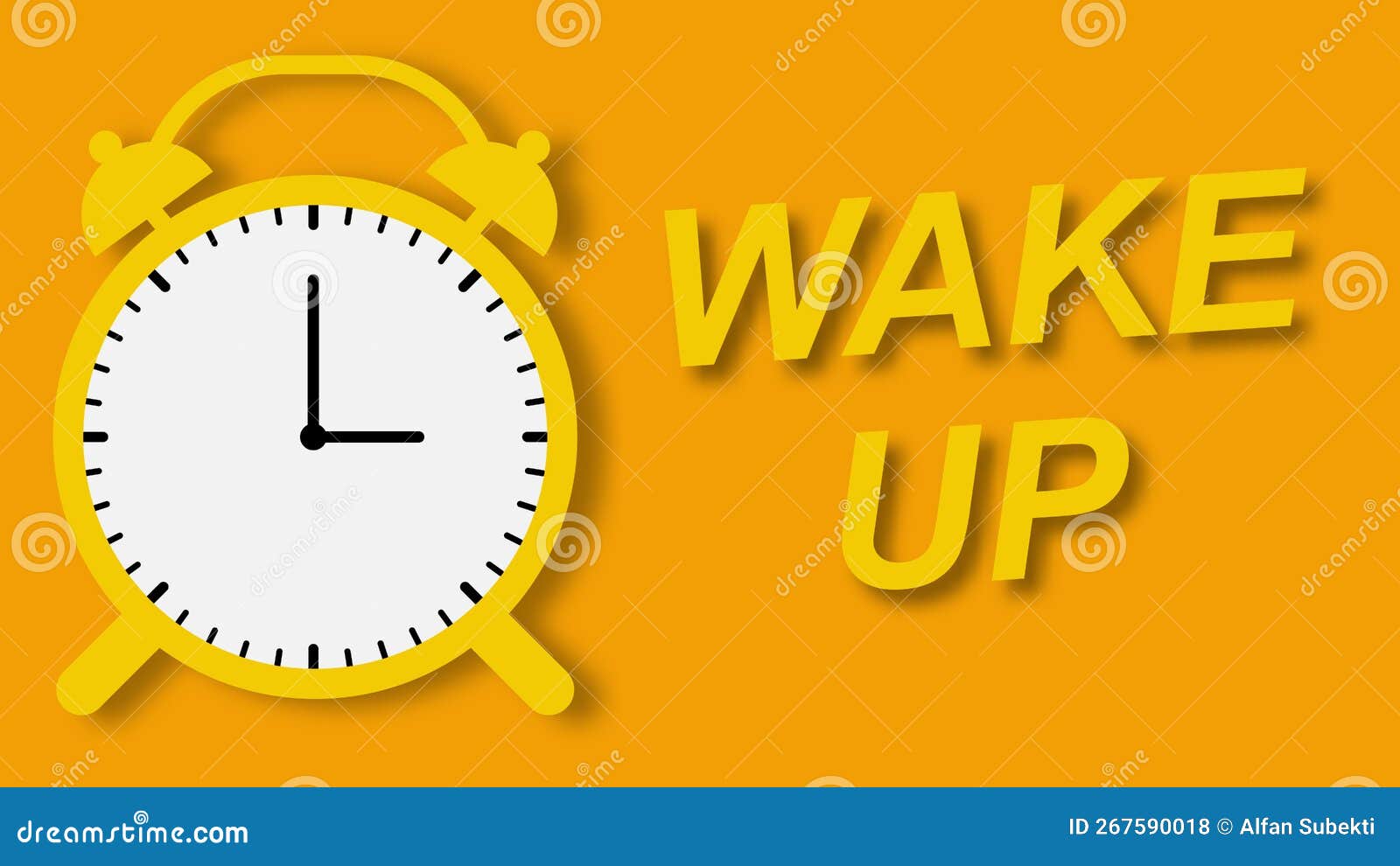 Alarm Clock with Wake Up Text on Yellow Background with Shadow. Stock ...