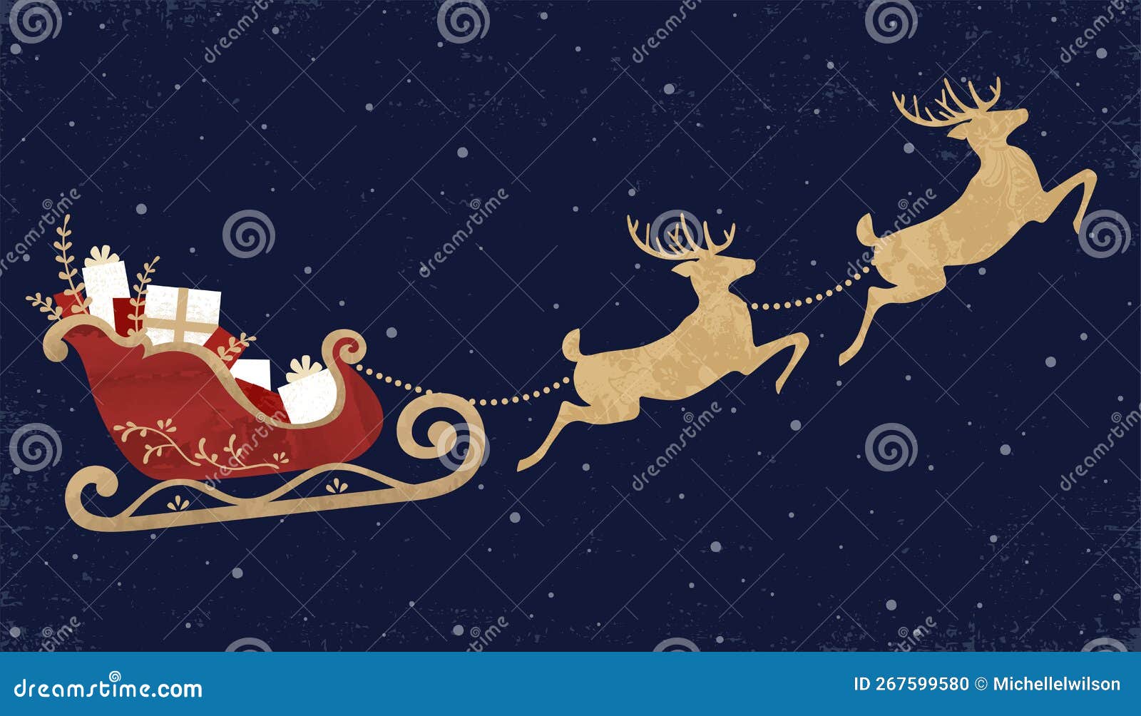 Reindeer Flying with a Sleigh Full of Gifts Stock Vector - Illustration ...