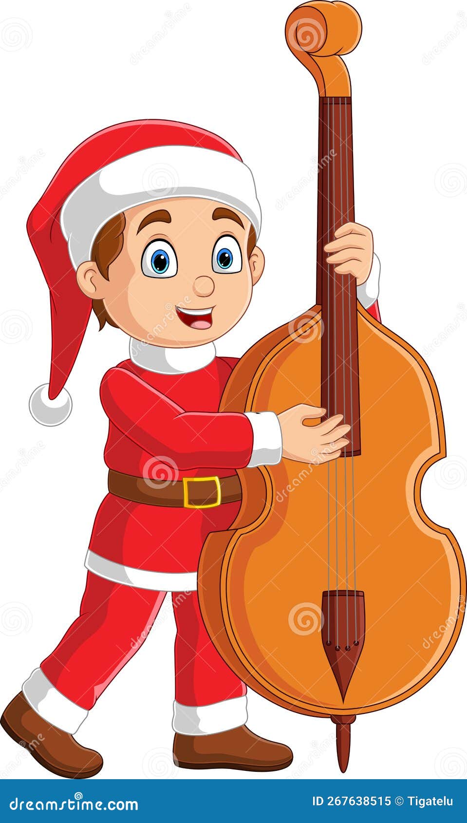 Cartoon Little Boy in Red Santa Clothes Playing Cello Stock Vector ...