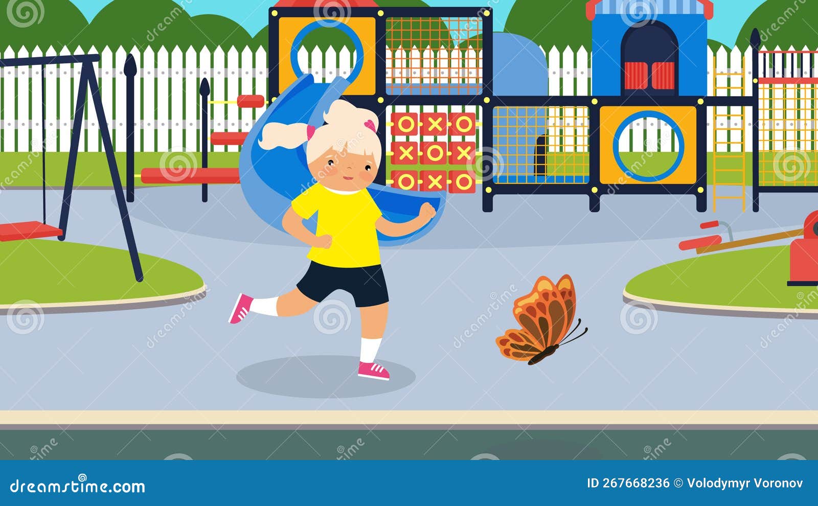 Boy Chasing a Butterfly in the Playground Stock Vector - Illustration ...